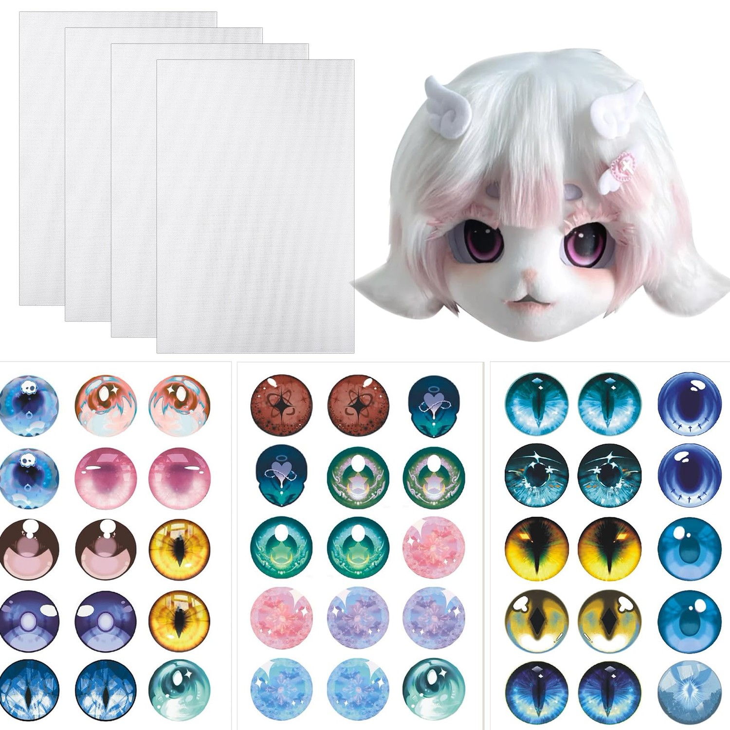 YCCOKJJ Cosplay Eye Mesh with Eye Sticker Set, Fursuit Eye Mesh 4 ...