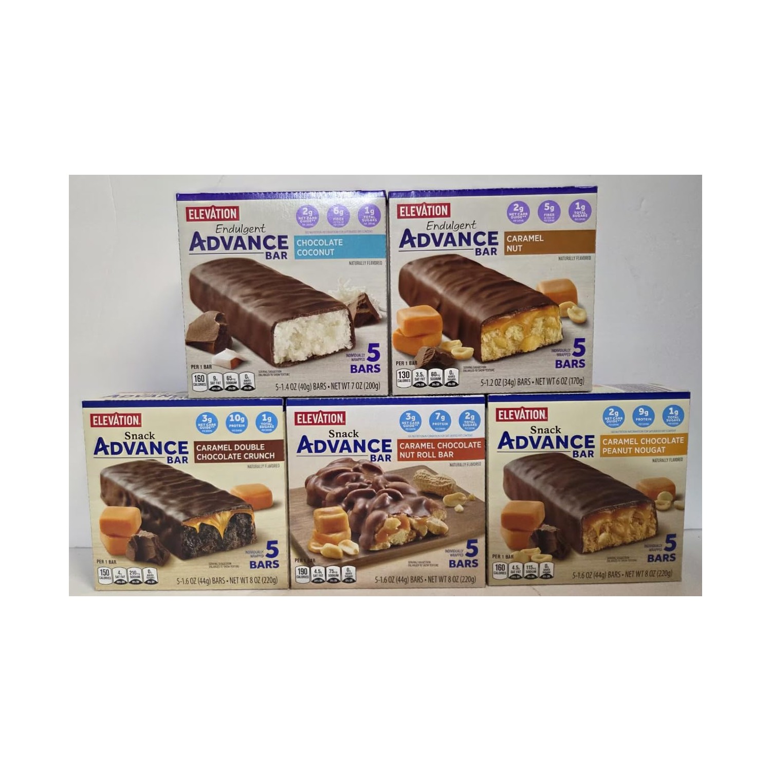 Elevation Endulgent & Snack Advance Bar 5 Flavors Chocolate Coconut ...