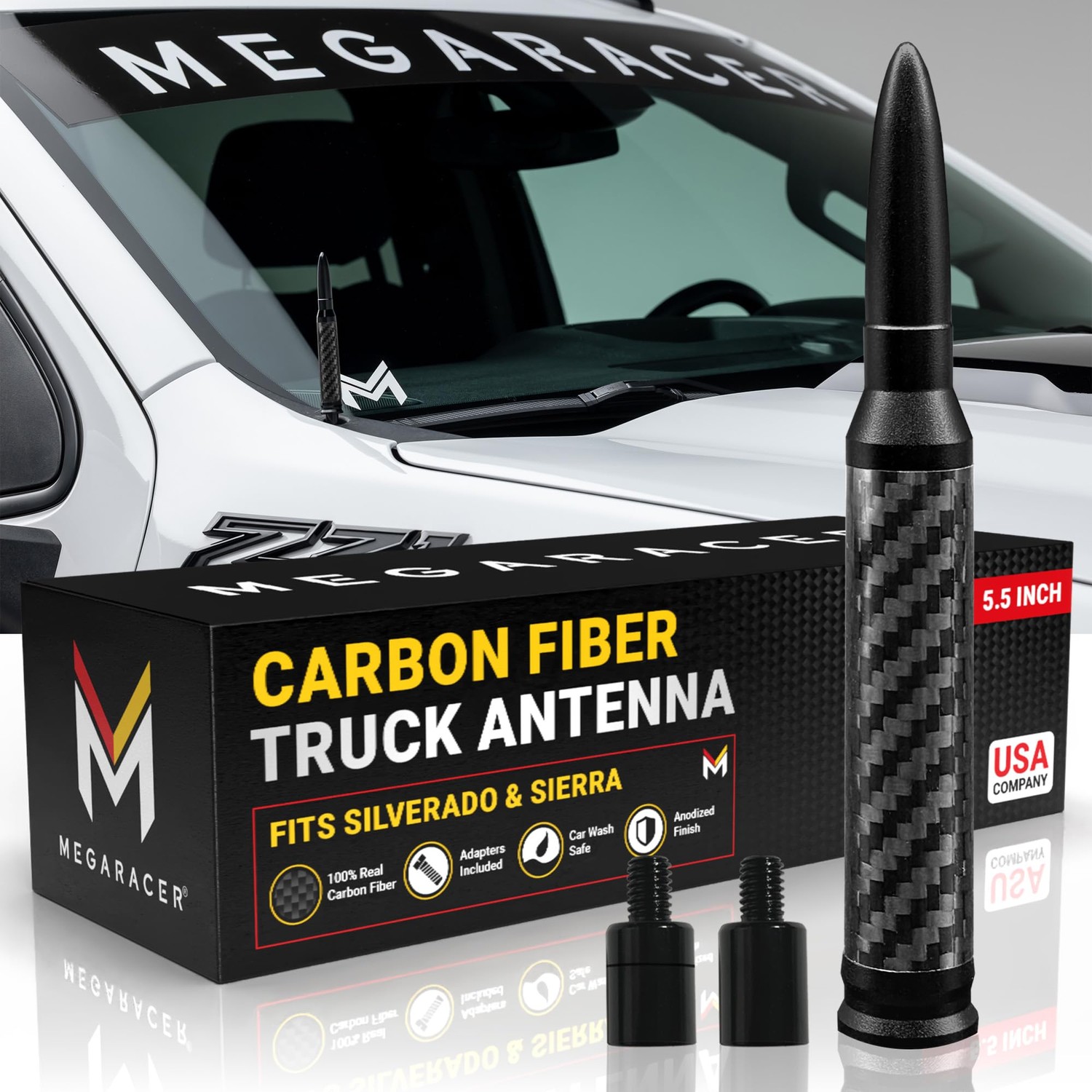 Anodized Black Carbon Fiber 50 Cal Bullet Antenna for Chevy Silverado ...