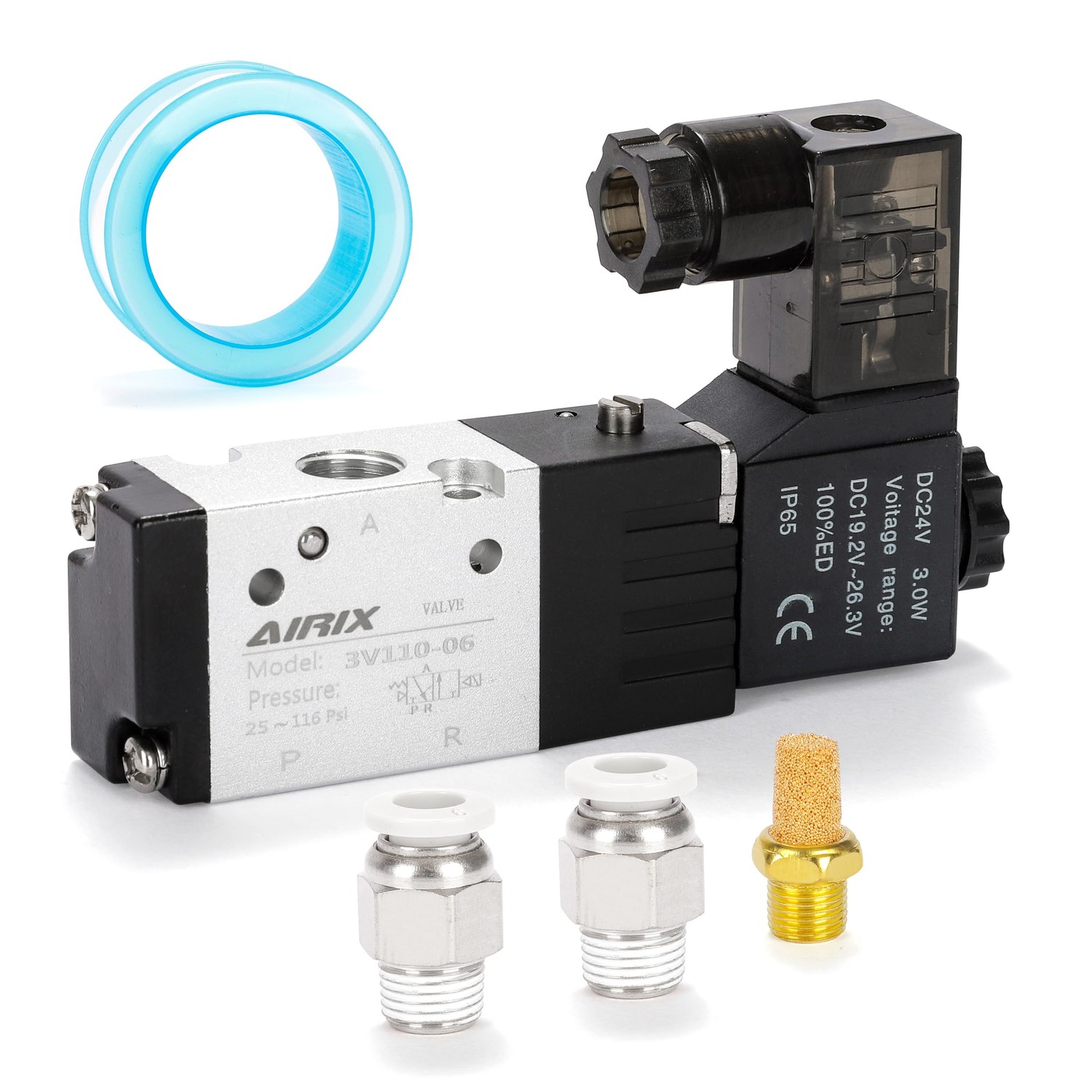 AIRIX 3V110-06 Pneumatic Solenoid Valve DC24V, 2 Position 3 Way, 1/8 ...