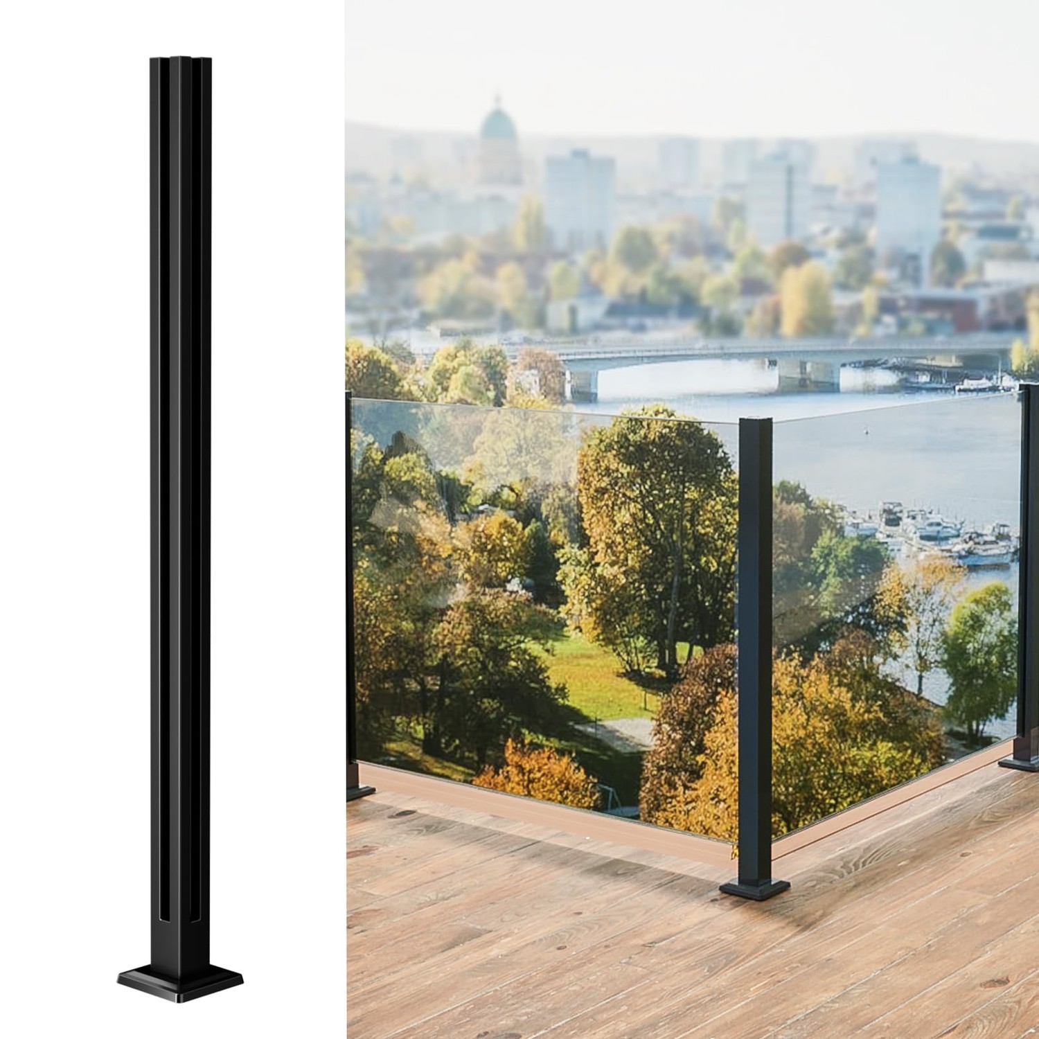 Muzata 36"x2"x2" Glass Railing Post Corner Post 1Pack Stainless Steel ...