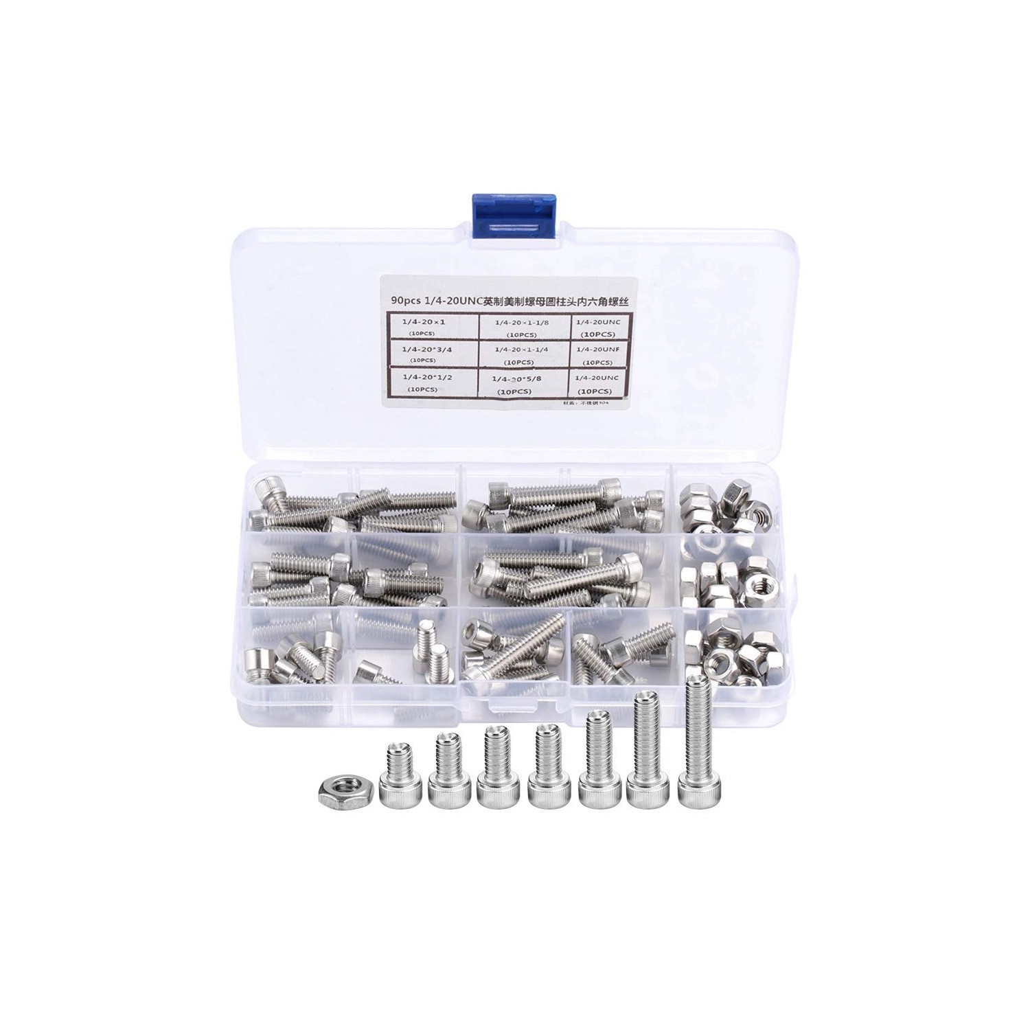 Cap Head Screws, 90Pcs/set Hex Screws Nuts Assortment Kit, 1/4-20 UNC ...