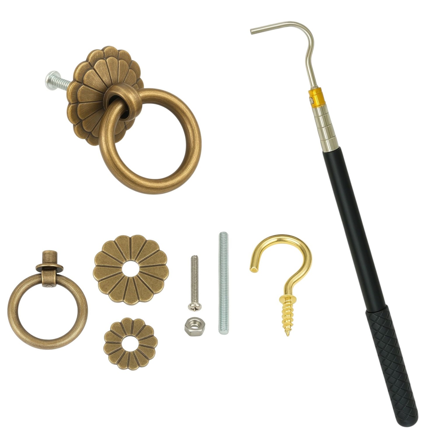 Attic Ladder Pull Down System Kit with Retractable Extension Pole (15 ...