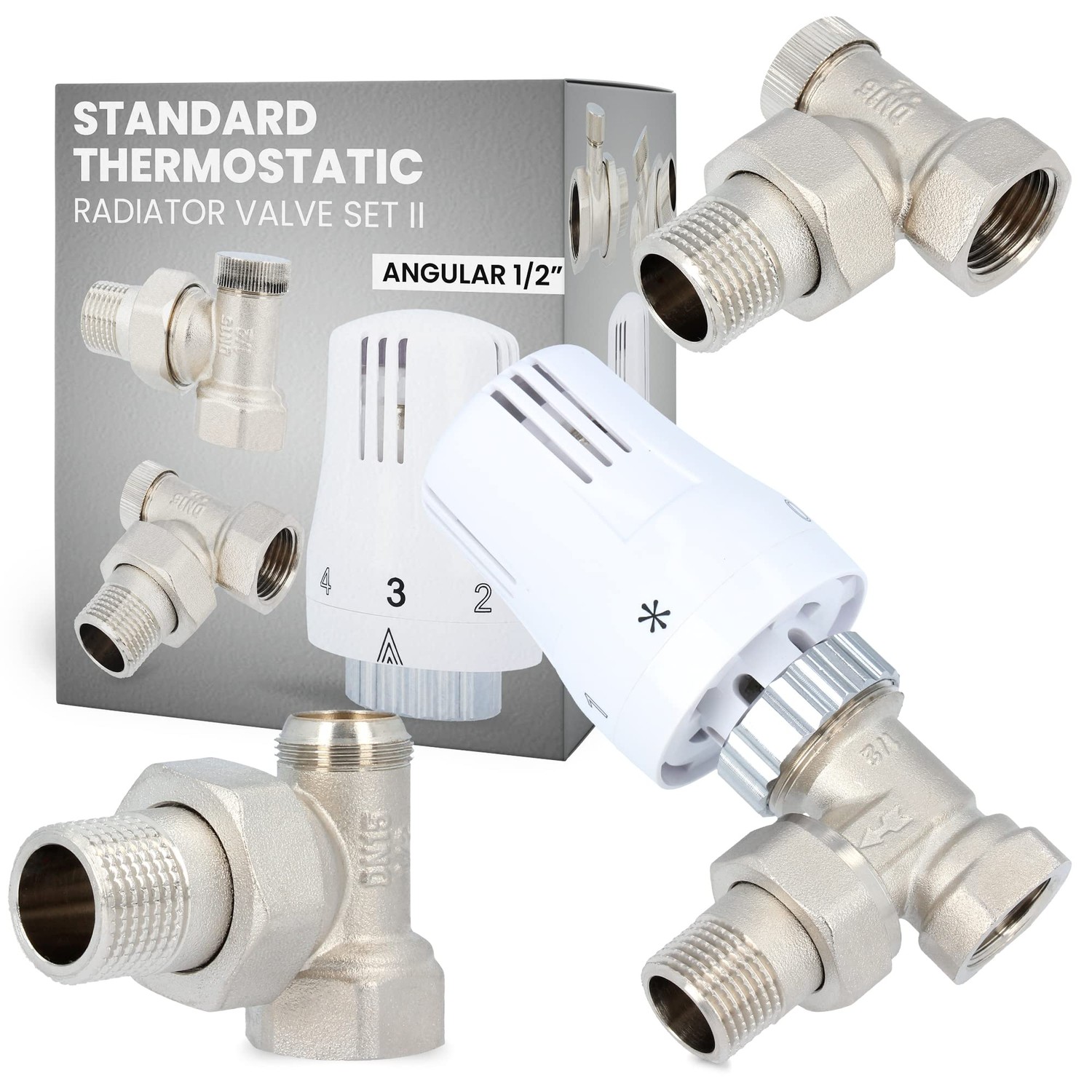 Thermostatic Radiator Valve Set Replacement TRV Standard II Corner 1/2 ...