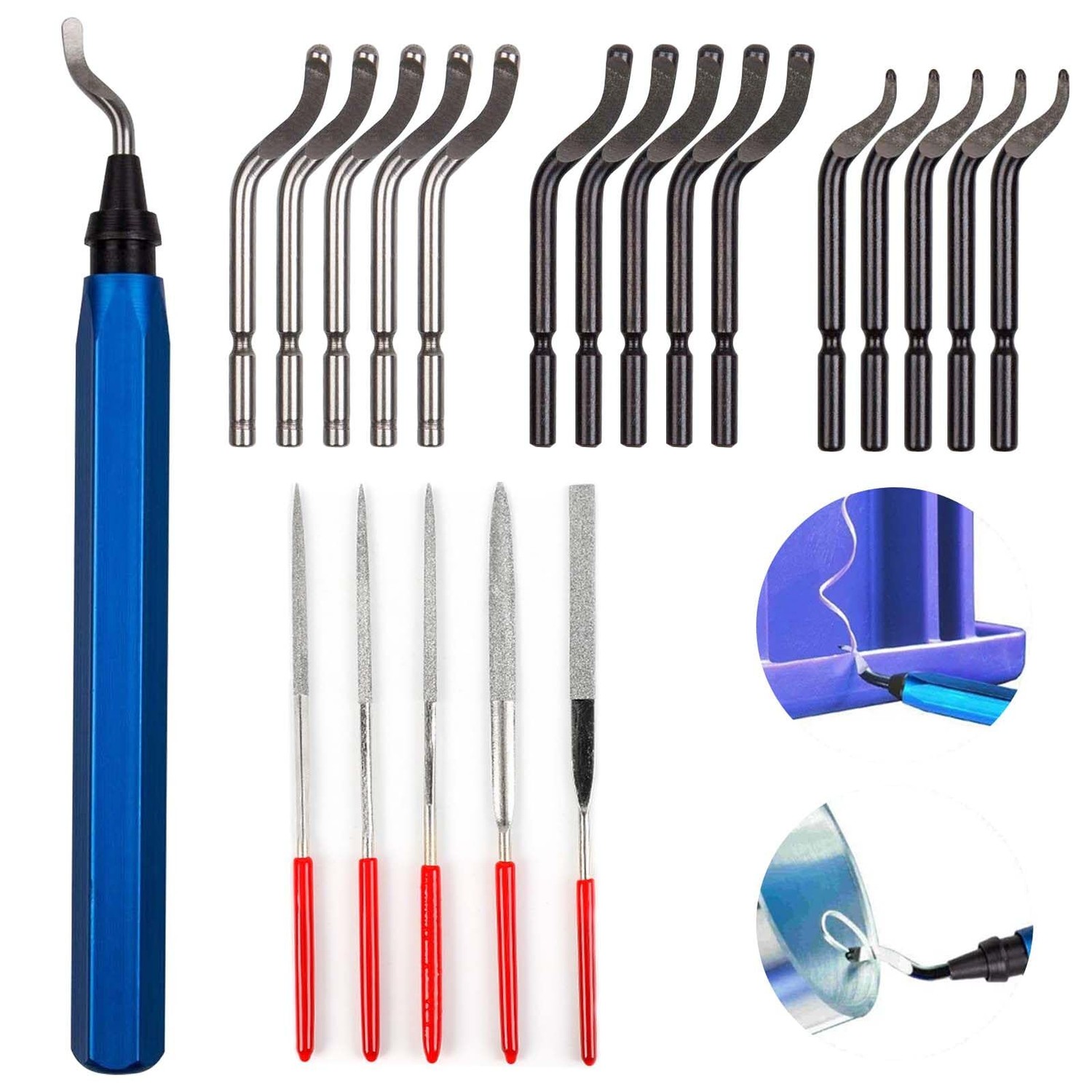 Universal Deburring Tool, 15-Piece Replacement and 5 Diamond File Set ...