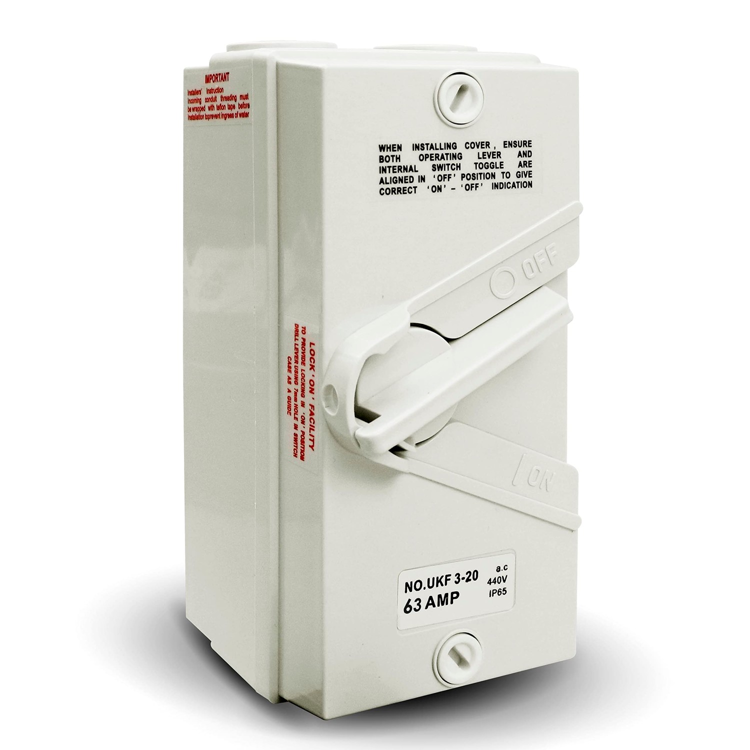 Enclosed Motor Disconnect Switch 63A 440V 3 Pole, IP65 Waterproof Heavy ...