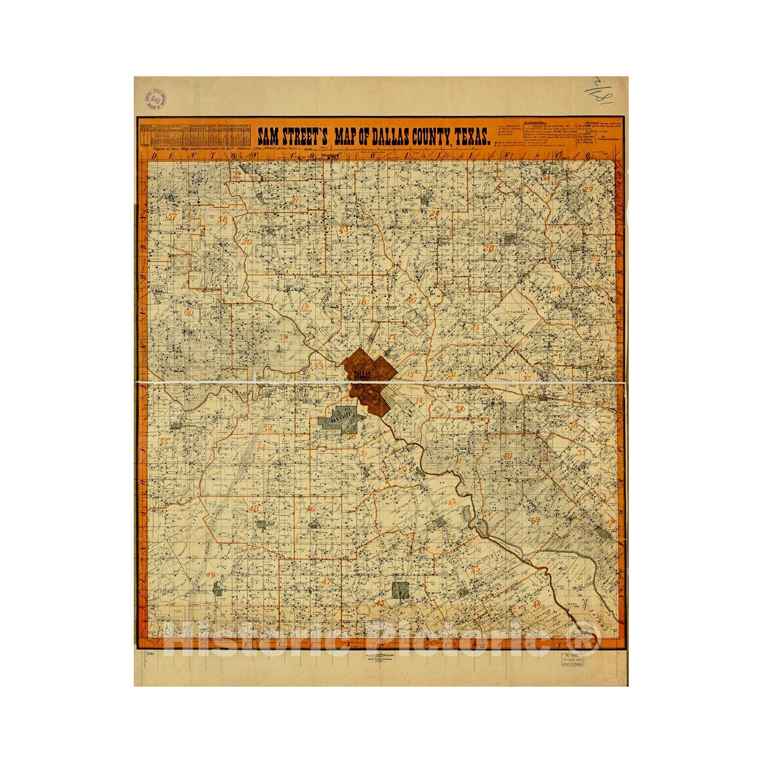 Historic 1900 Wall Map - Sam Street's map of Dallas County, Texas. 20in ...