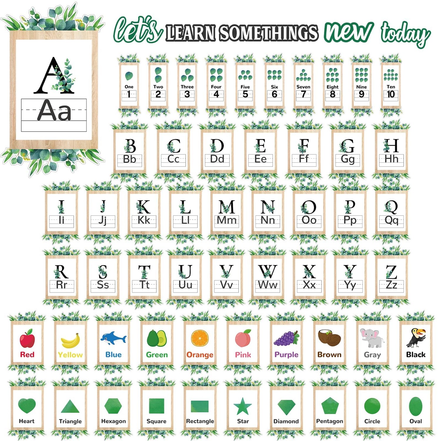 61Pcs Alphabet Number Bulletin Board Set for Classroom Wall Eucalyptus ...