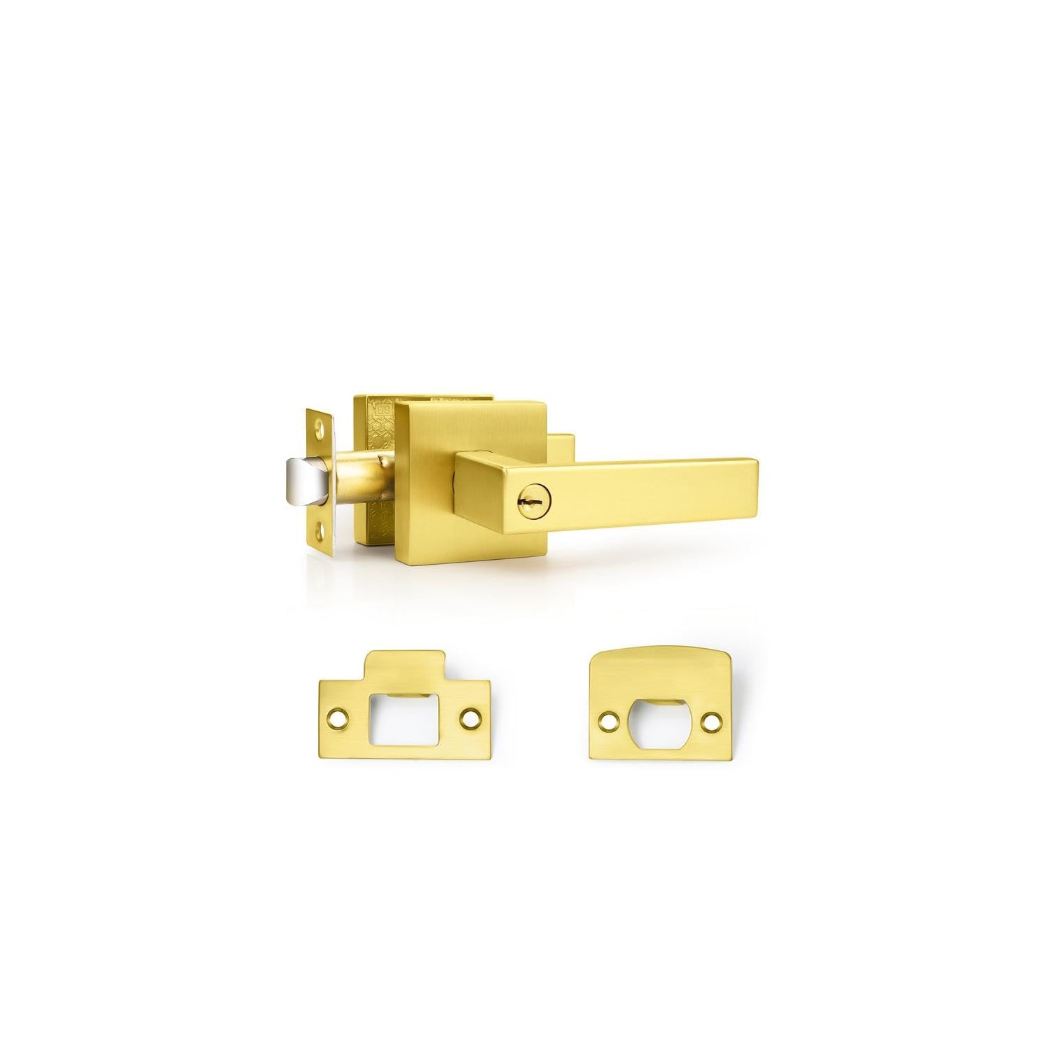 Probrico Brushed Gold Keyed Entry Door Handle Square Heavy Duty Satin ...