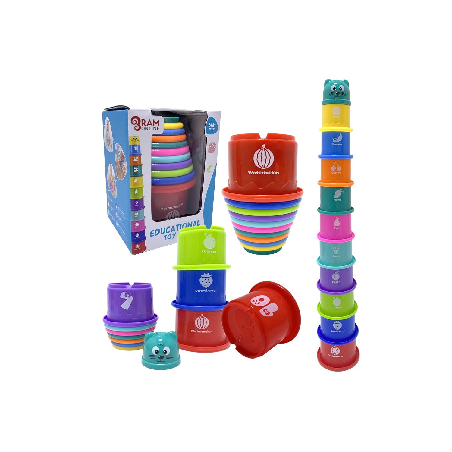 Ram© Baby Kids 11 Piece Stacking Cups Stackers Pre-school Learning Toy ...