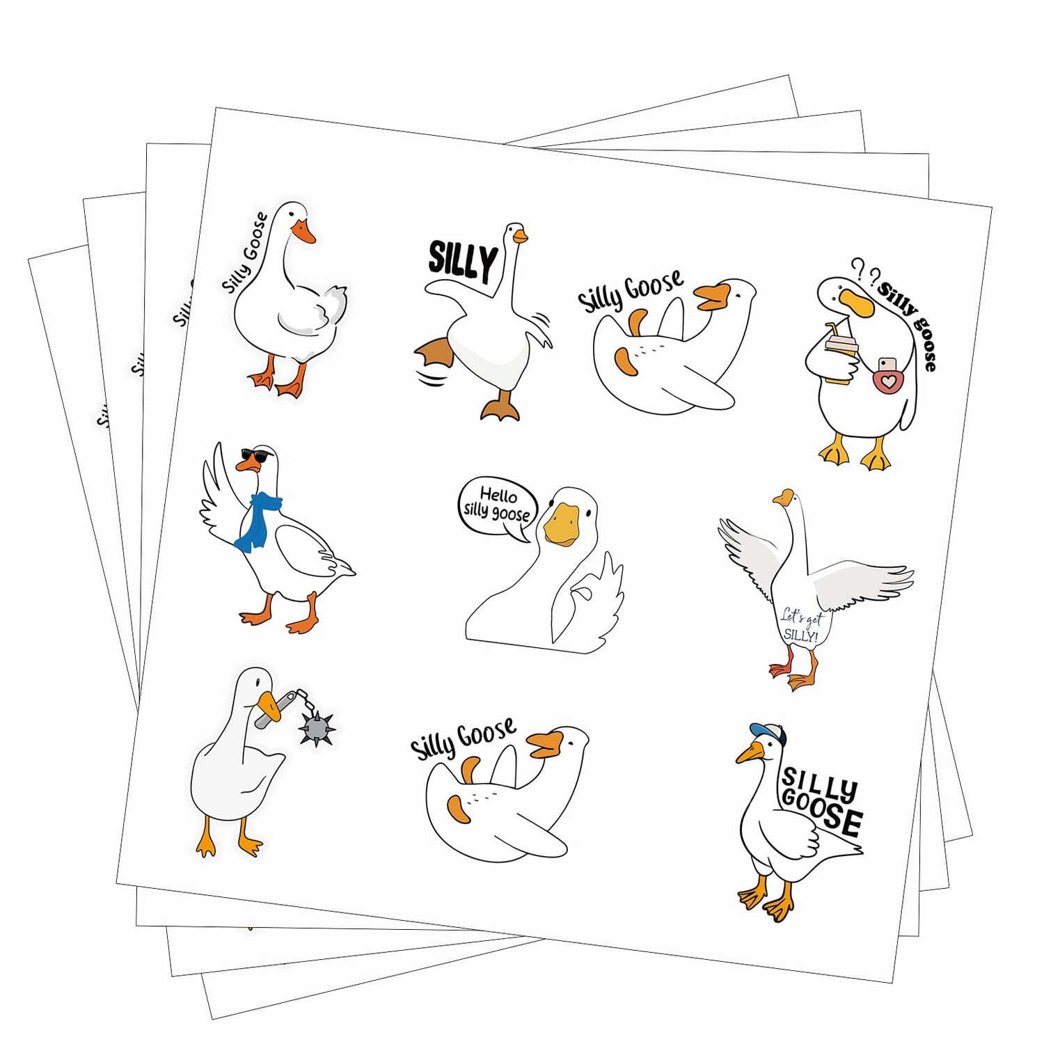 Blulu Silly Goose Temporary Tattoos 8 Sheets 80 Pcs One Goose Birthday ...