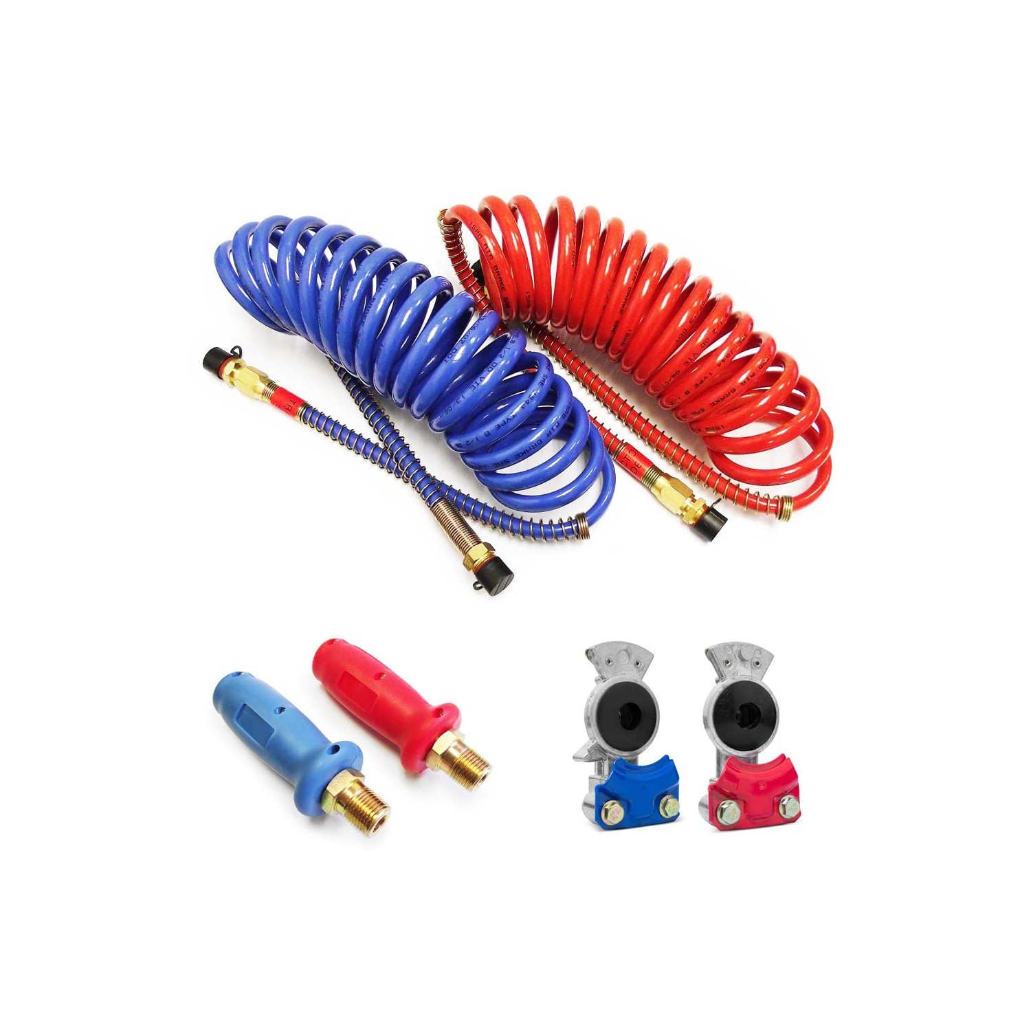 15ft Red & Blue Coiled Air Hose Kit With Glad Hands & GladHand Handles ...