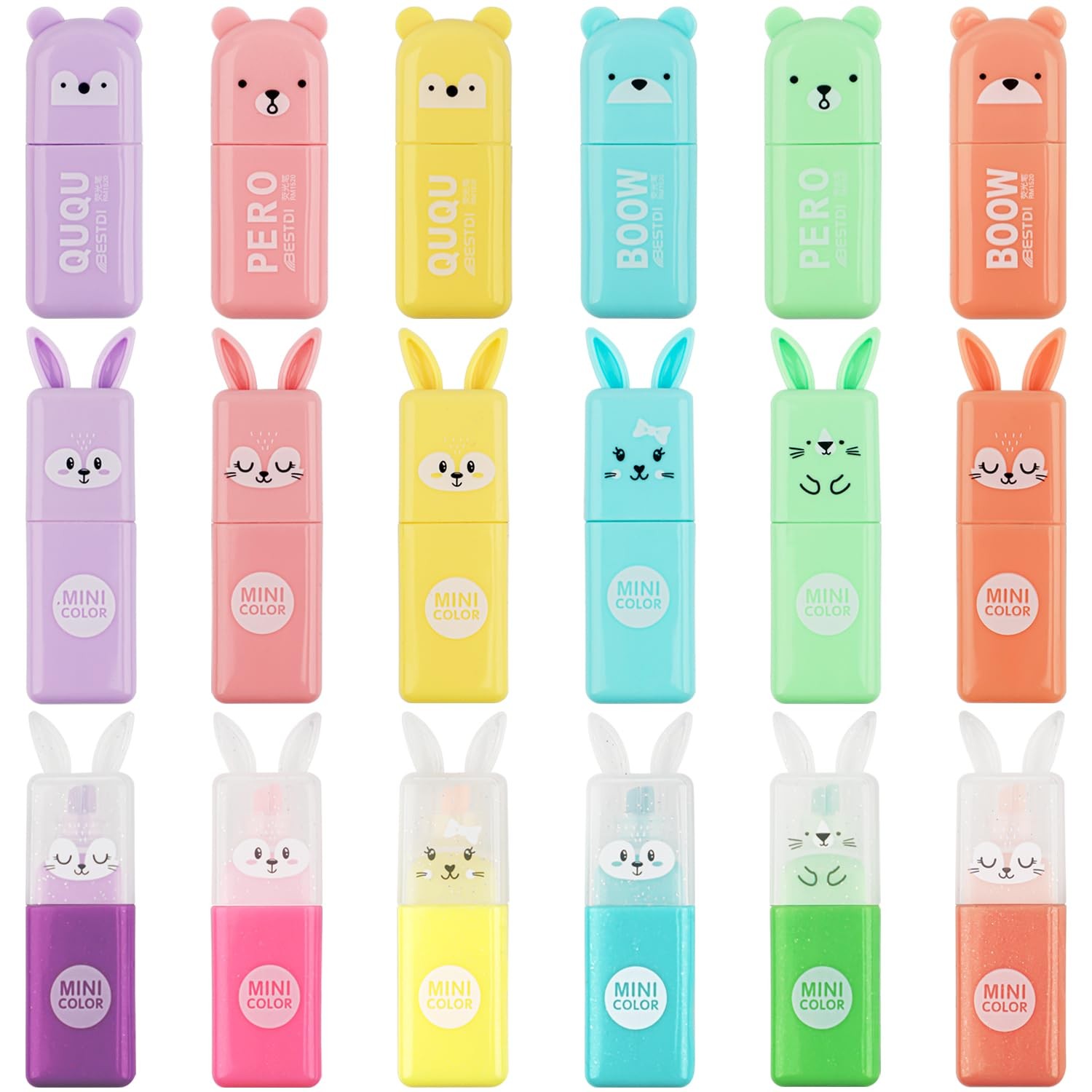 Hidaily 18 Pack Cute Mini Highlighter Pen, Rabbit and Bear Pastel Color ...