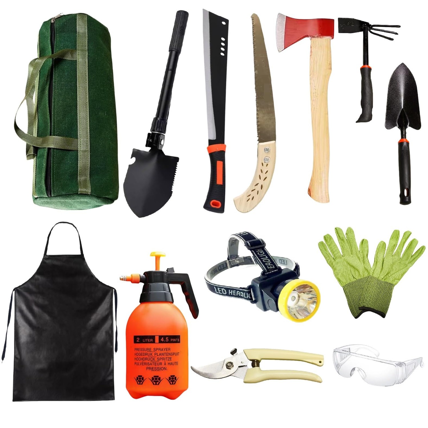 Professional 13-Piece Gardening & Outdoor Survival Tool Set with 15 ...