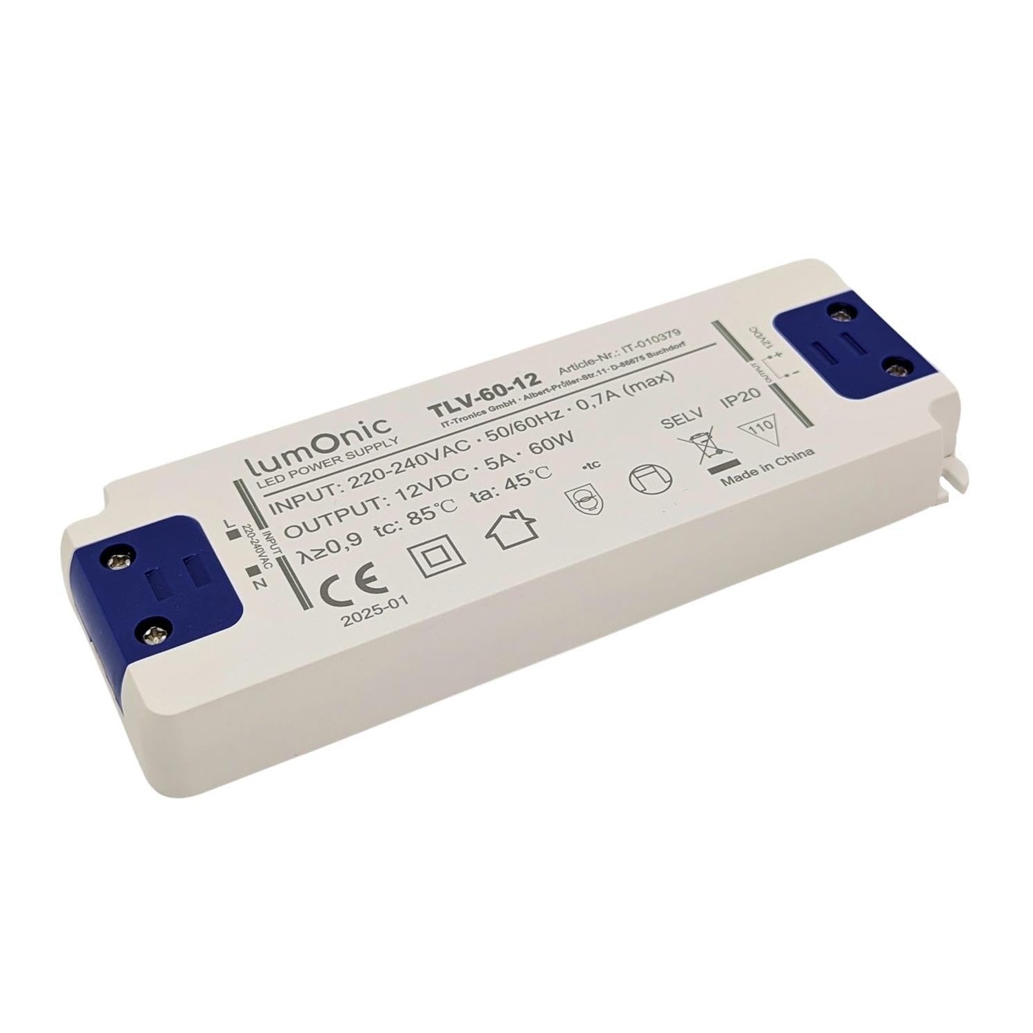 Lumonic I LED Transformer TLV-60-12 I 12V 60W I Input 220-240VAC I ...