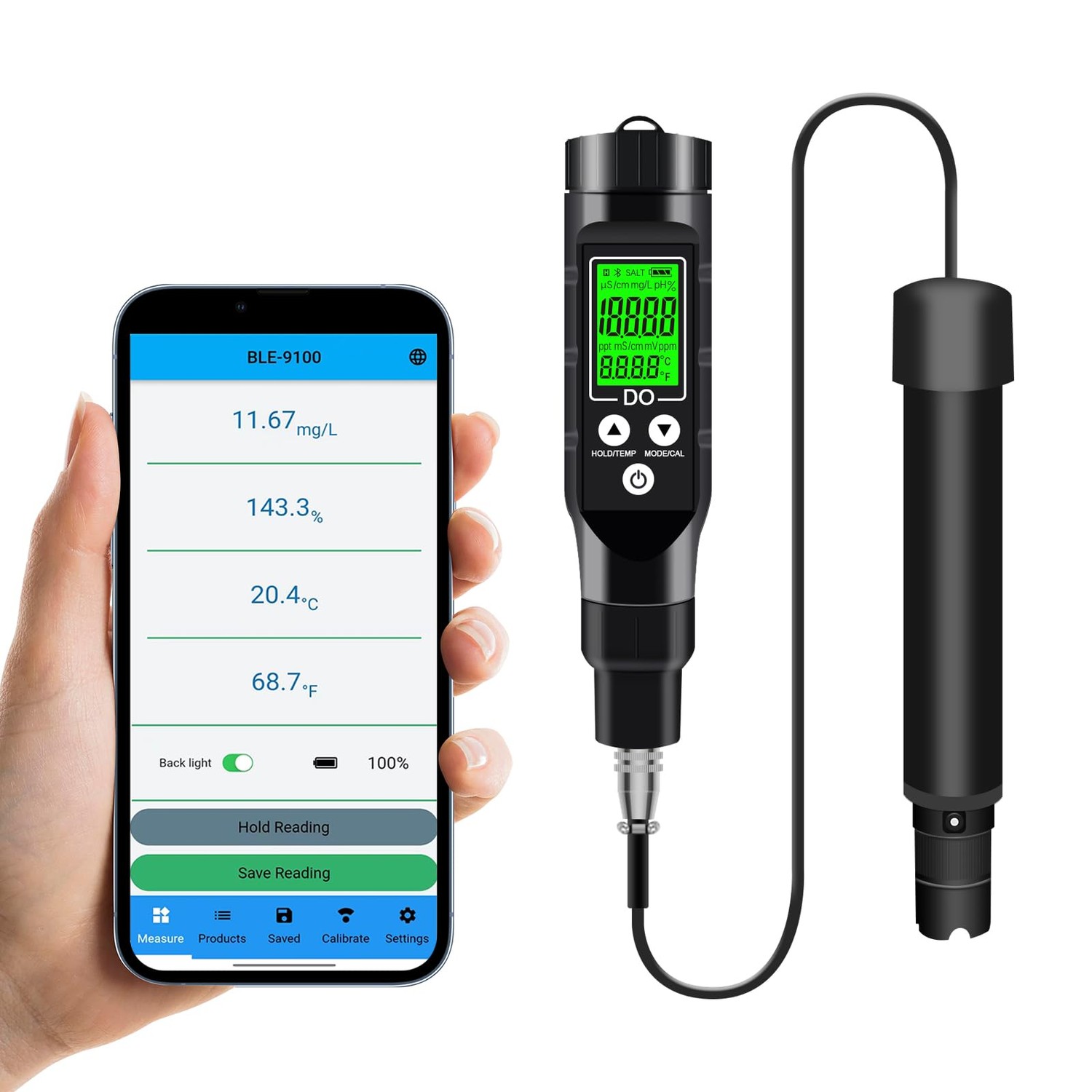 LYCEBELL Dissolved Oxygen Meter with Bluetooth Filling Fluid Range:0 ...