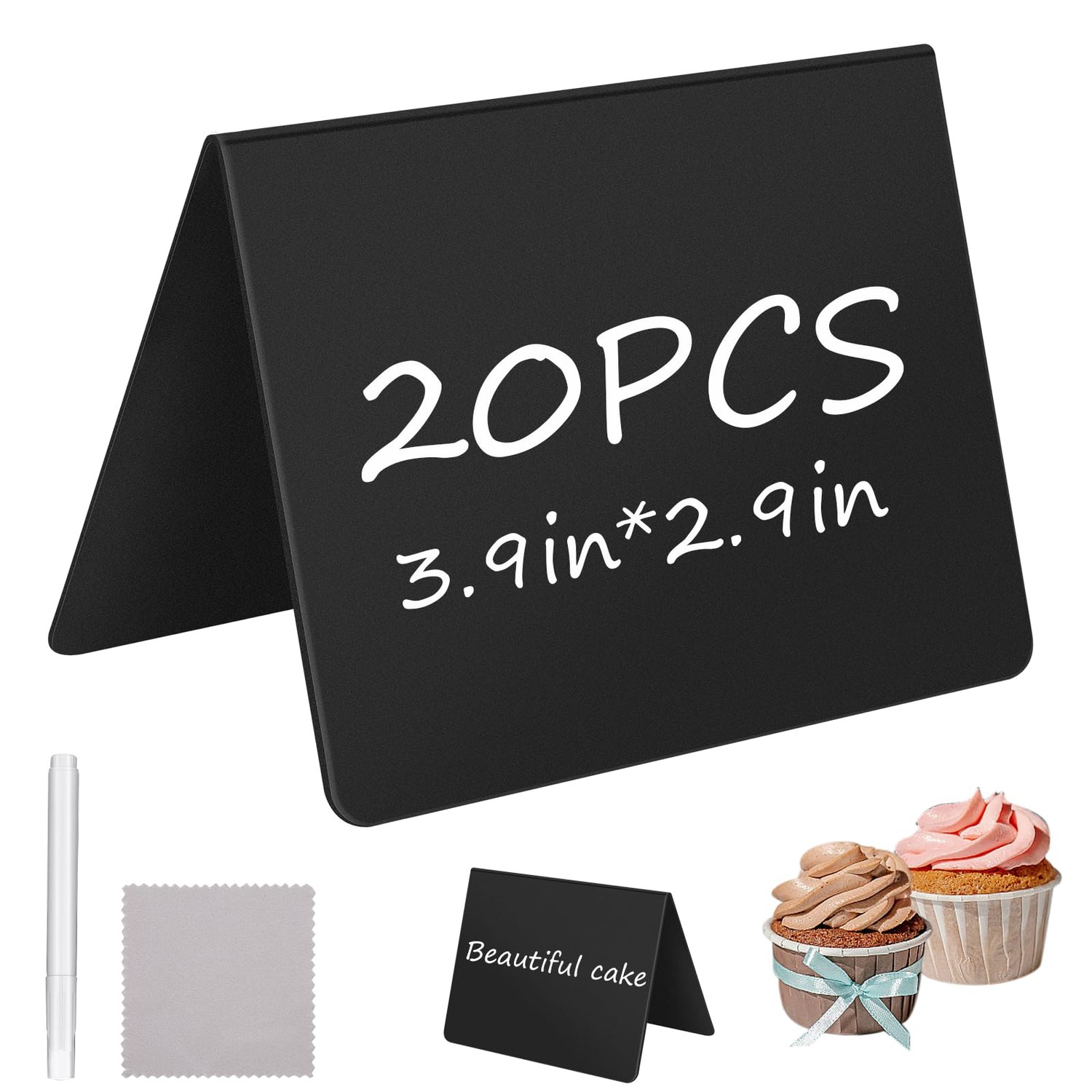 20 Chalkboard Small Set, Price Tags Stand with Pen, Cleaning Cloth ...