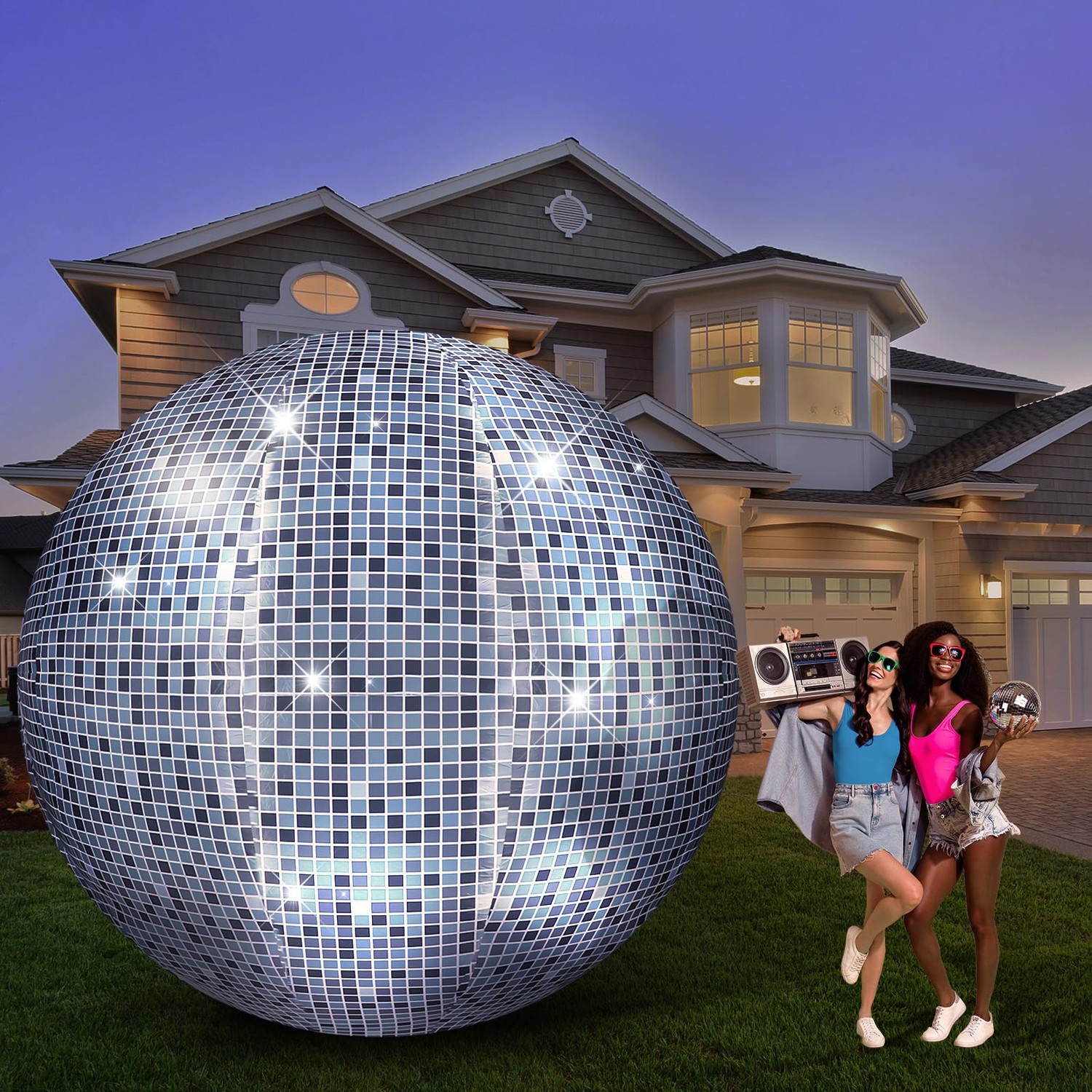 Jetec 7 ft Lighted Inflatable Disco Ball Mirror Ball Oversized ...