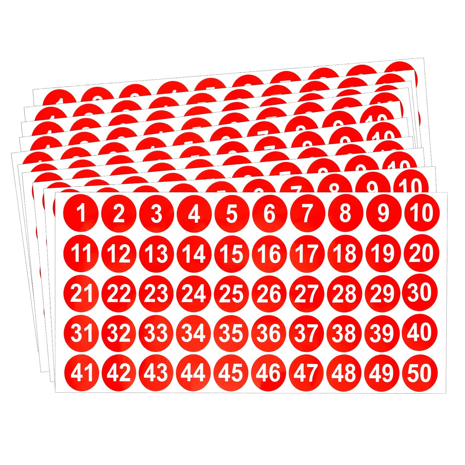 Number Stickers, Consecutive Number Stickers 1-50, 10 Sheets Round ...