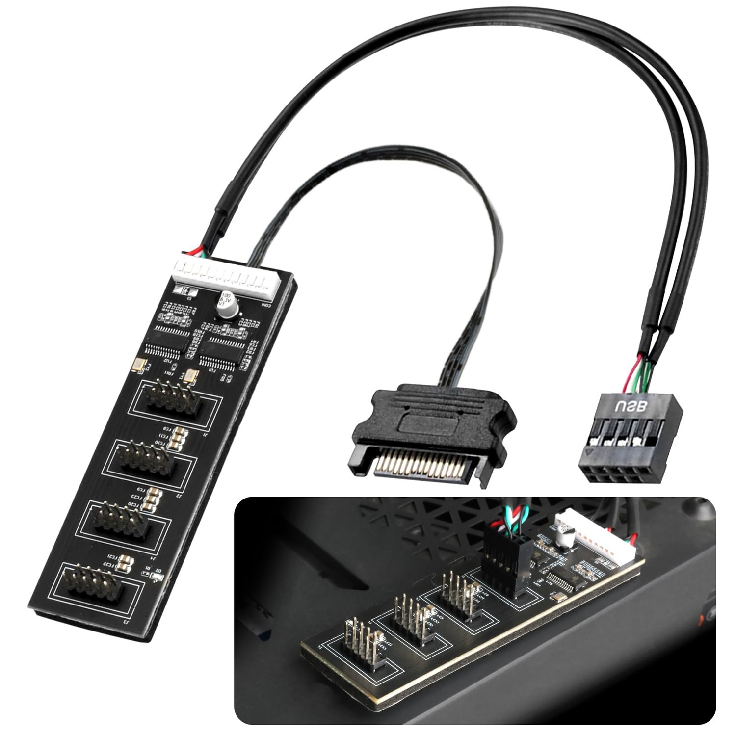 MTAKYA 9Pin USB Header Splitter, USB 2.0 Header Splitter with SATA ...