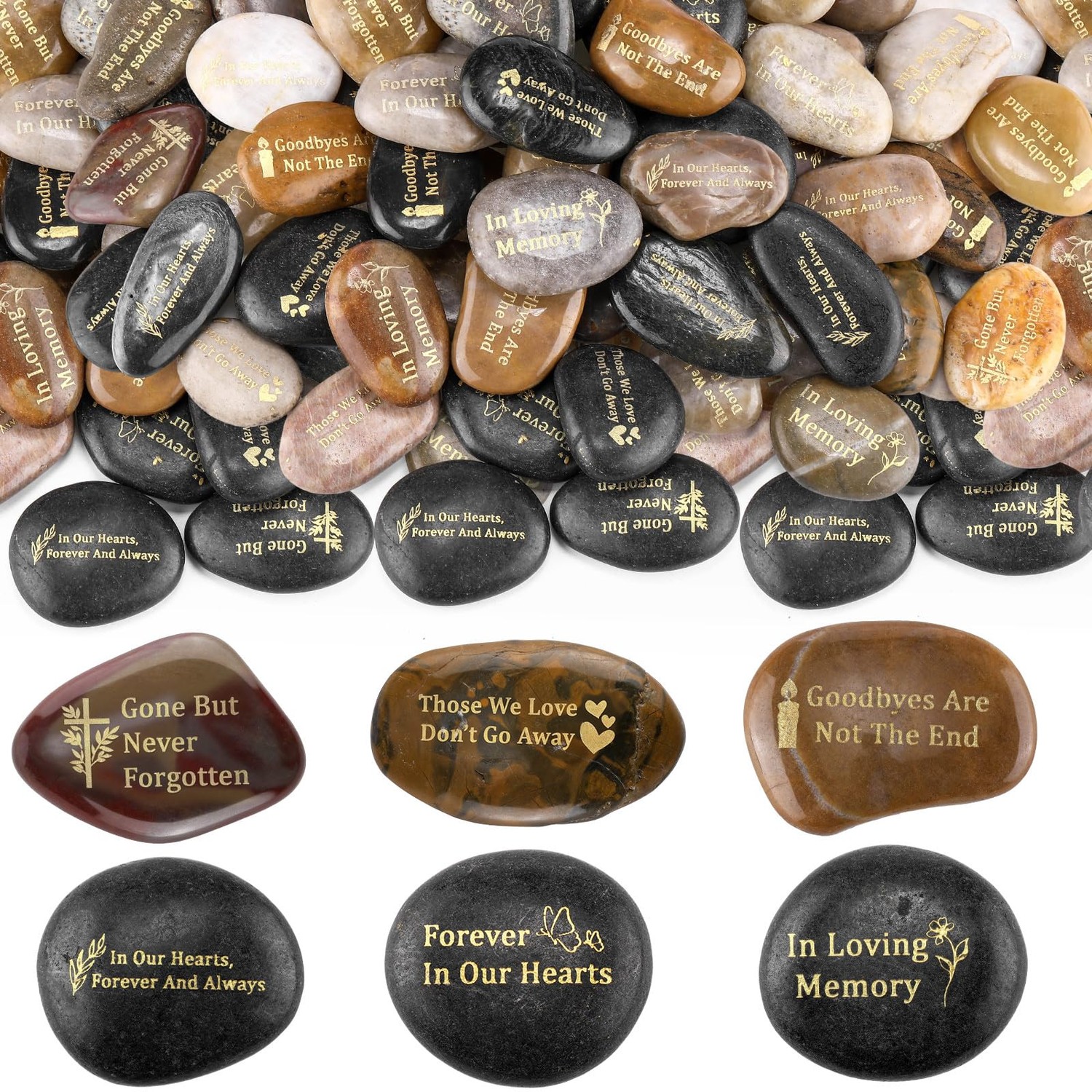 Yuntau 60 Pcs Memorial Stones 1.97 Inch Inspirational River Rock, 6 ...