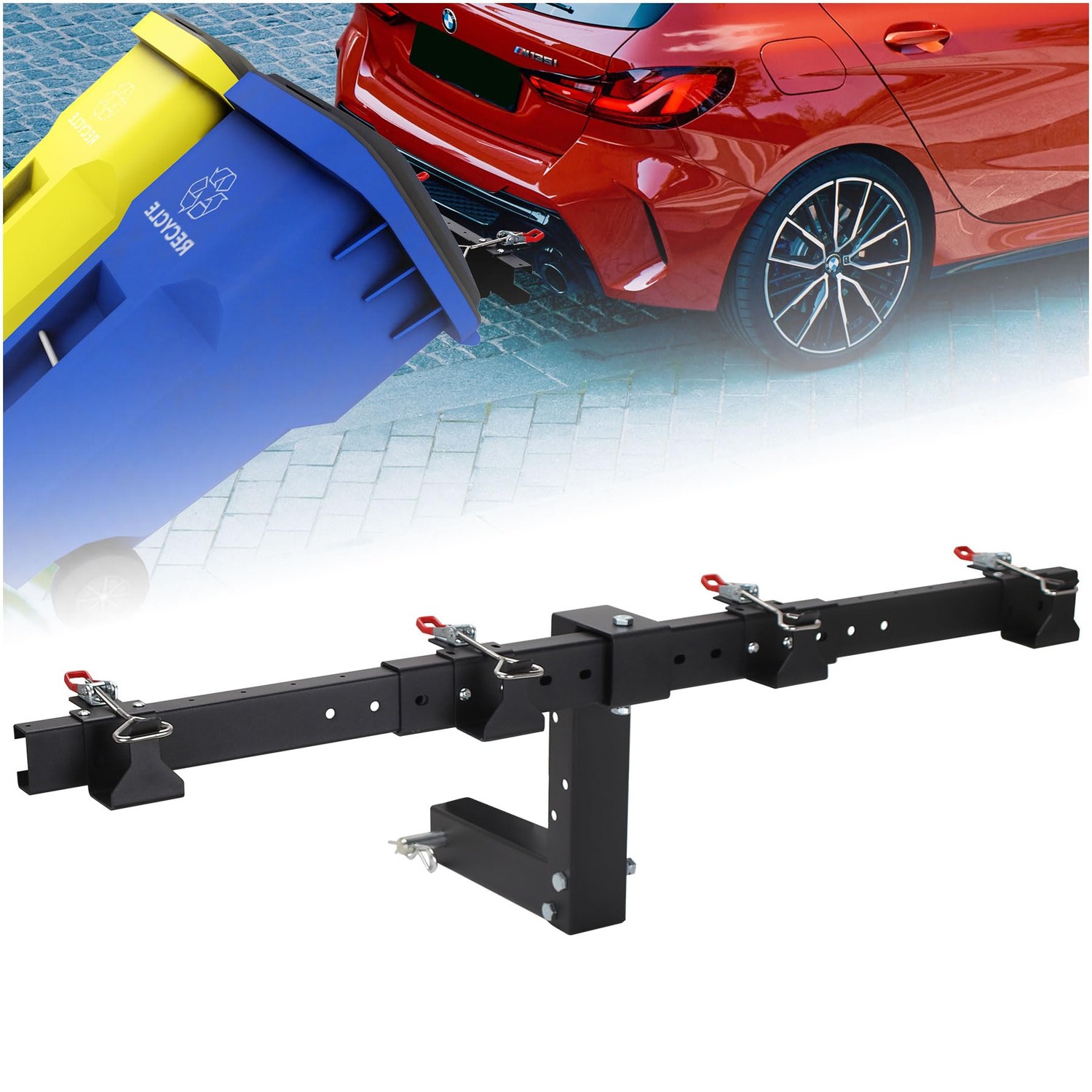 Dual Trash Can Hauler Hitch, Adjustable Wheeled Garbage Can Towing ...
