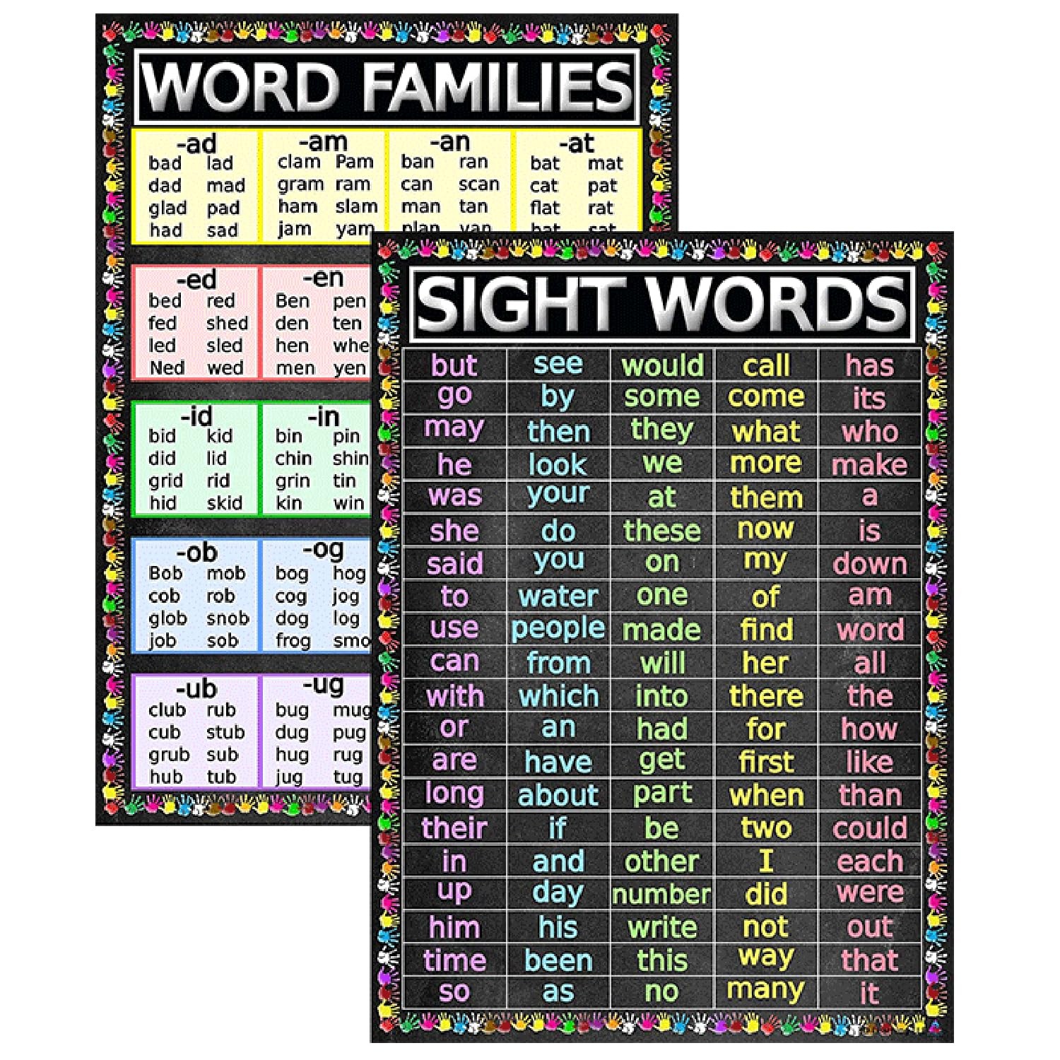 Haobase Sight Words and Word Families Posters, Educational Charts ...