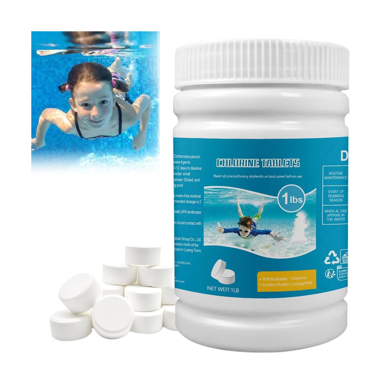 Multifunction Chlorine Tablets for Swimming Pool 1LB Paddling Chlorine ...