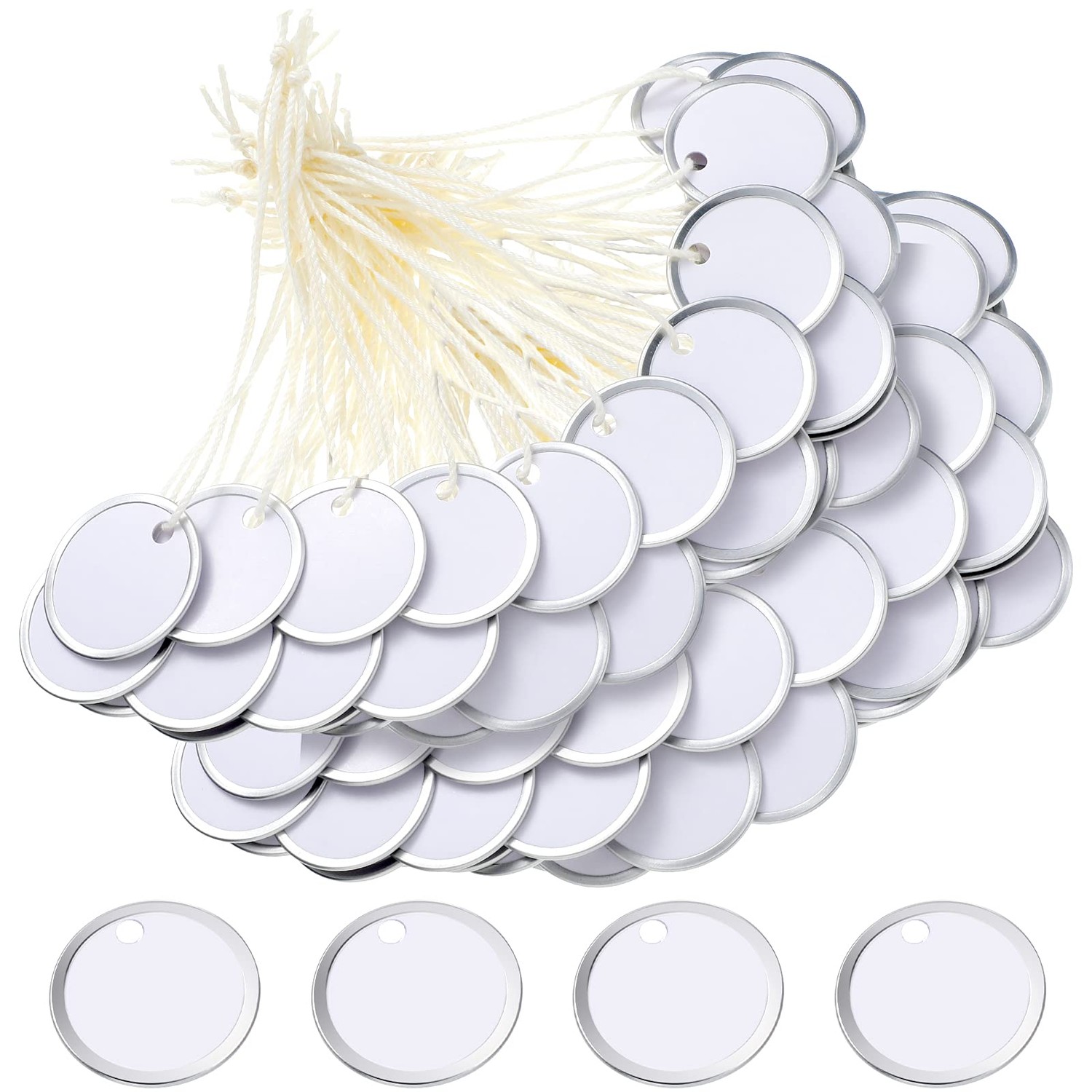 100 Pieces Metal Rim White Key Tags Bulk 1.2 Inches Round Blank Paper ...