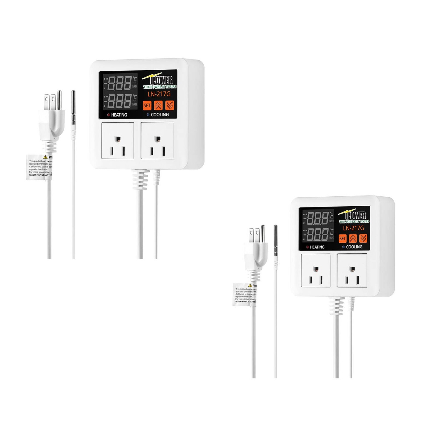 iPower Temperature Controller 1200W 10A Dual Digital Outlet Thermostat ...