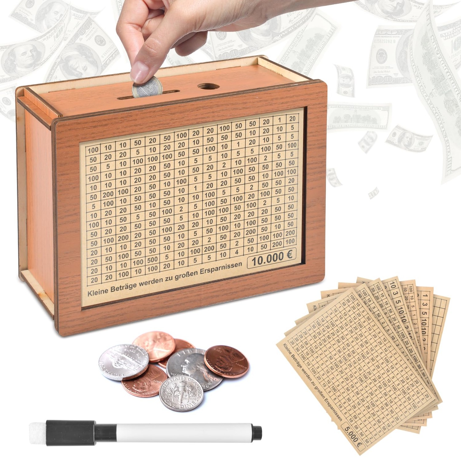 Forhome Wooden Money Box 8 IN 1, Money Box with Counter, Retro Money ...