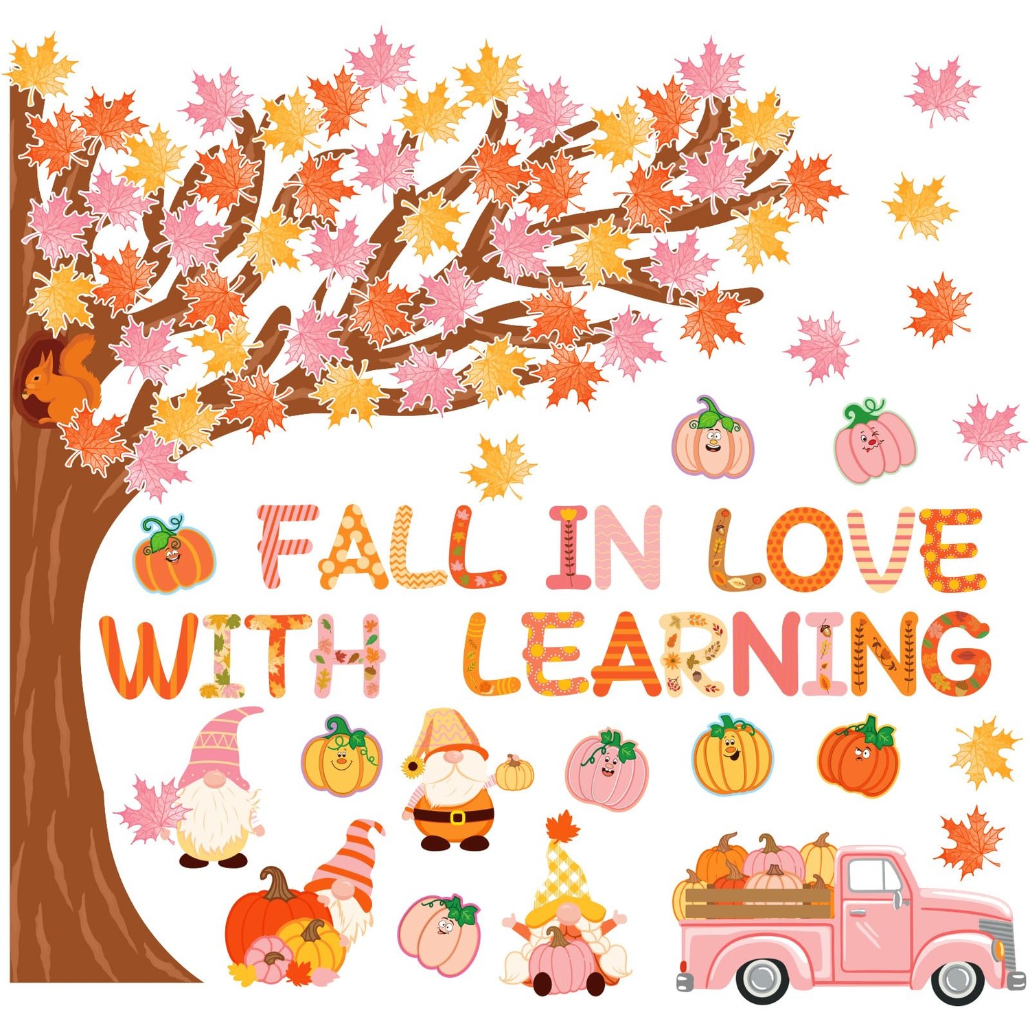 Whaline 109Pcs Fall Tree Paper Cutouts Autumn Pink Tree Maple Leaves ...