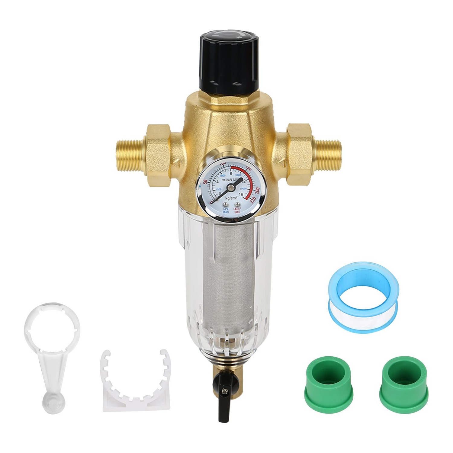 Reusable Water Filter with Pressure Gauge, Water Pre-Filter Sediment ...