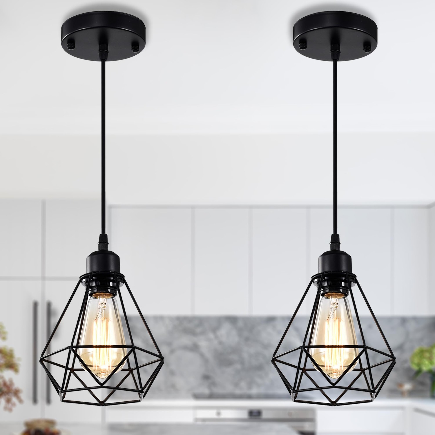 COTTAGE LIFE Black Pendant Light Fixtures 2 Pack Industrial Pendant ...