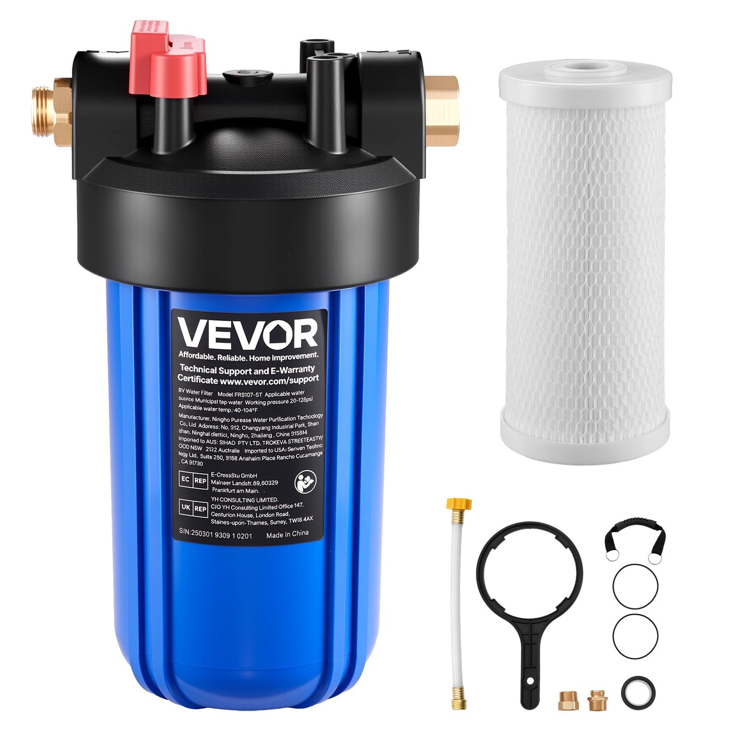 VEVOR RV Water Filter, 4.5 x 10 in Water Filter System with Replaceable ...