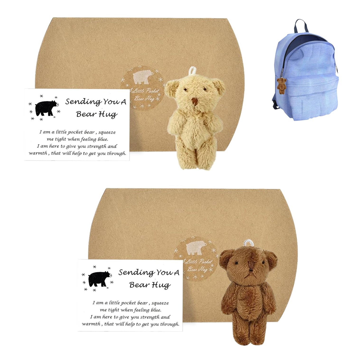 2PCS Little Worry Bear in a Box, Soft Plush Pocket Bear Hug Token ...