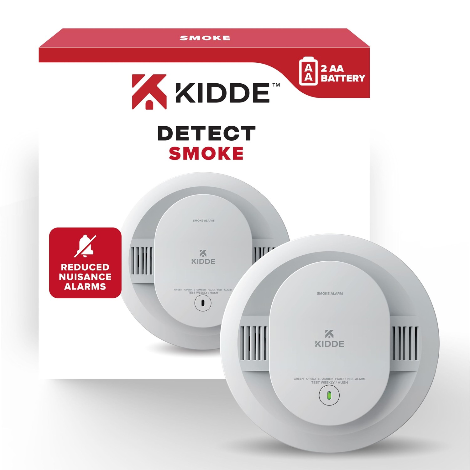 Kidde Smoke Detector, AA Battery Powered, LED Warning Light Indicators ...