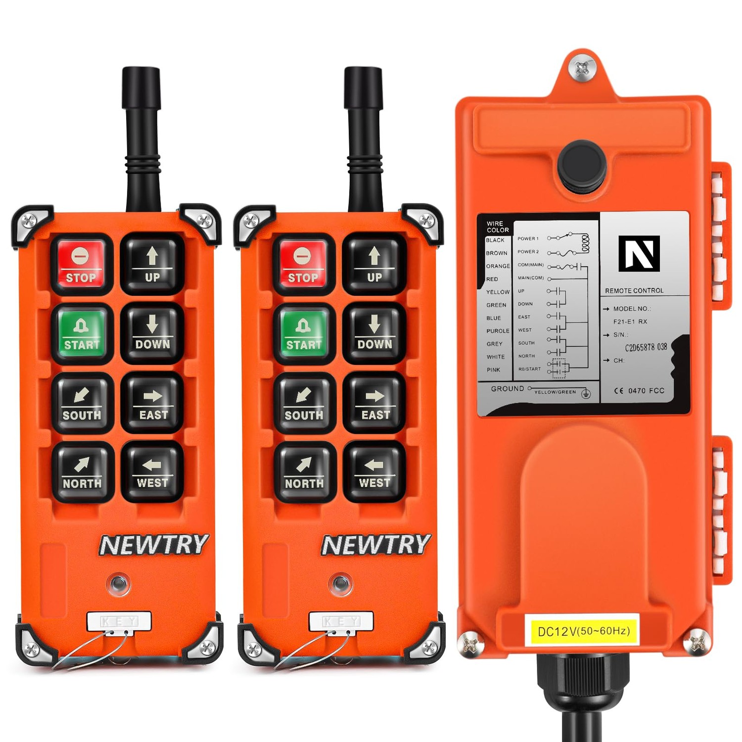 NEWTRY Wireless Crane Remote Control 8 Buttons 24V 2 Transmitters ...