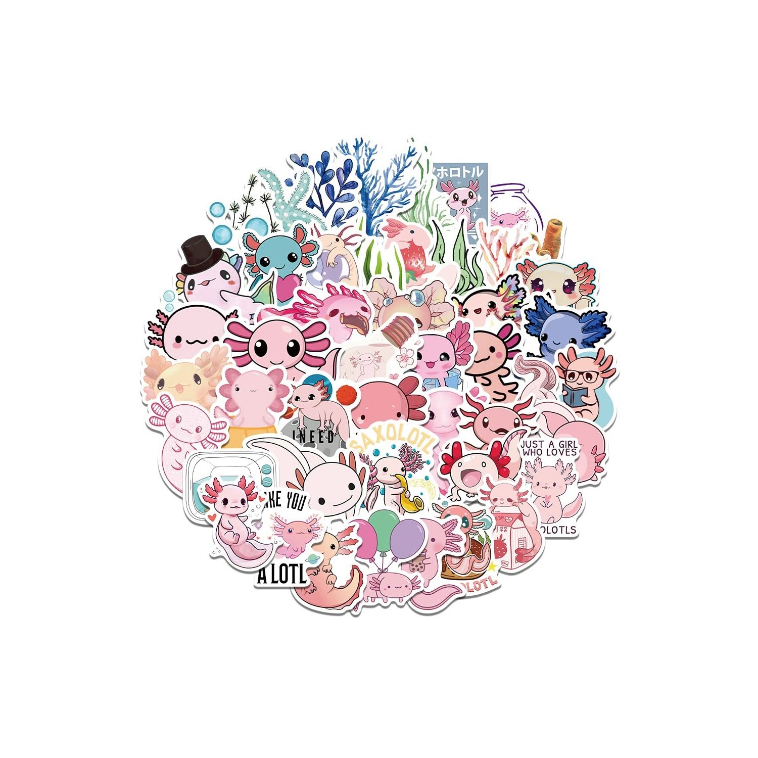Axolotl Stickers Cute Axolotl Sticker Set 100 Pieces Waterproof Vinyl ...