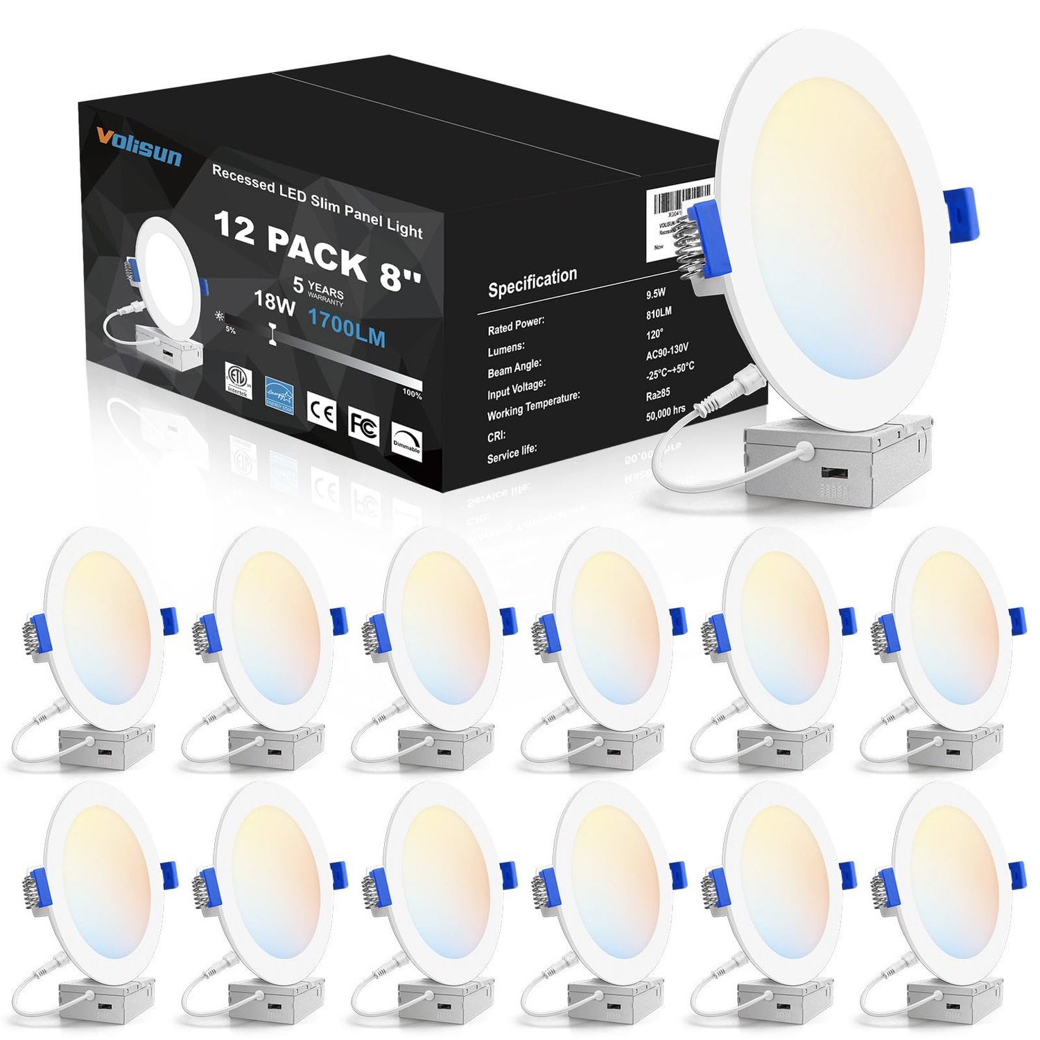 VOLISUN 12 Pack 8 inch LED Recessed Light, 5CCT Recessed Lighting with ...