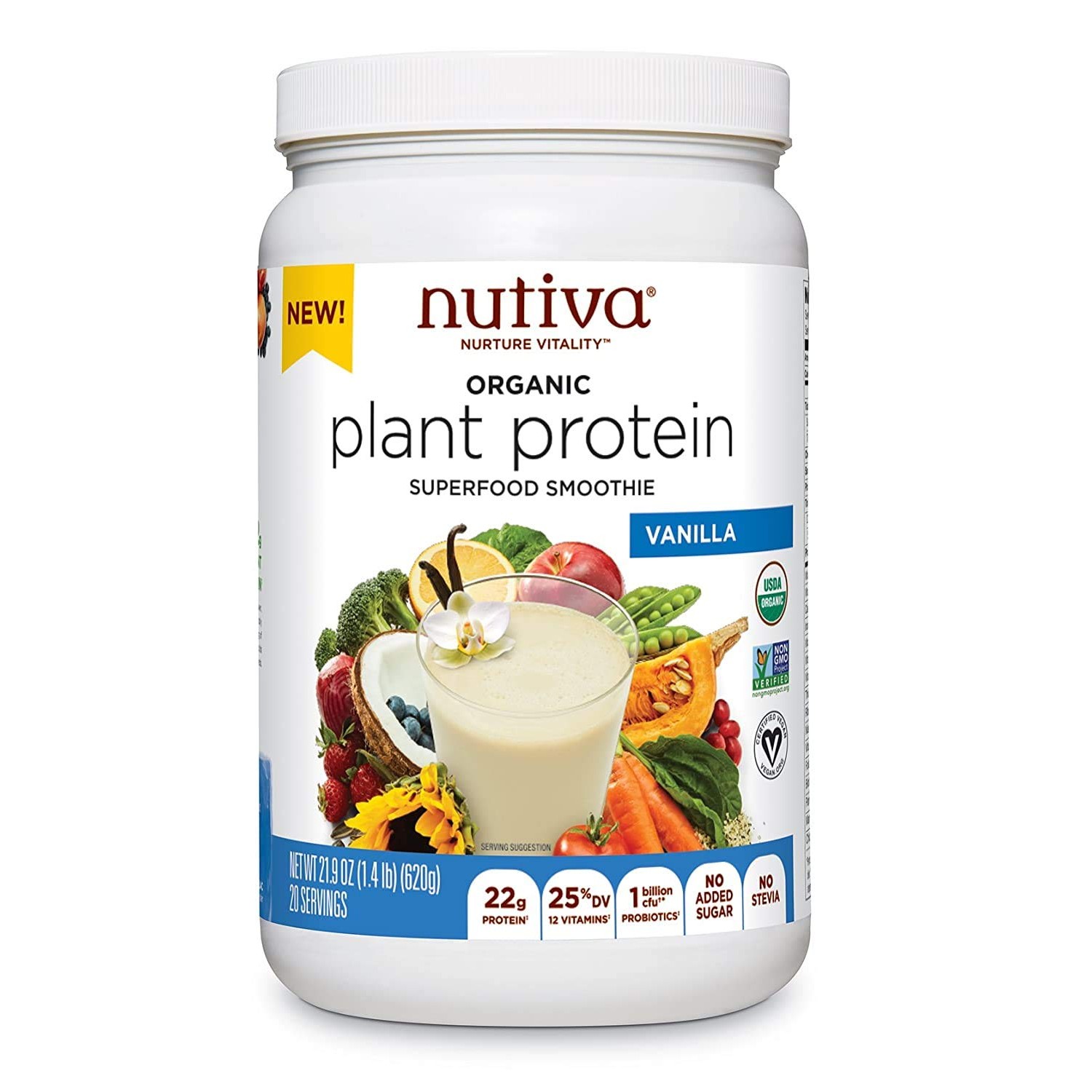 Nutiva Organic Plant Protein Superfood Smoothie, Vanilla, 1.4 Pound ...