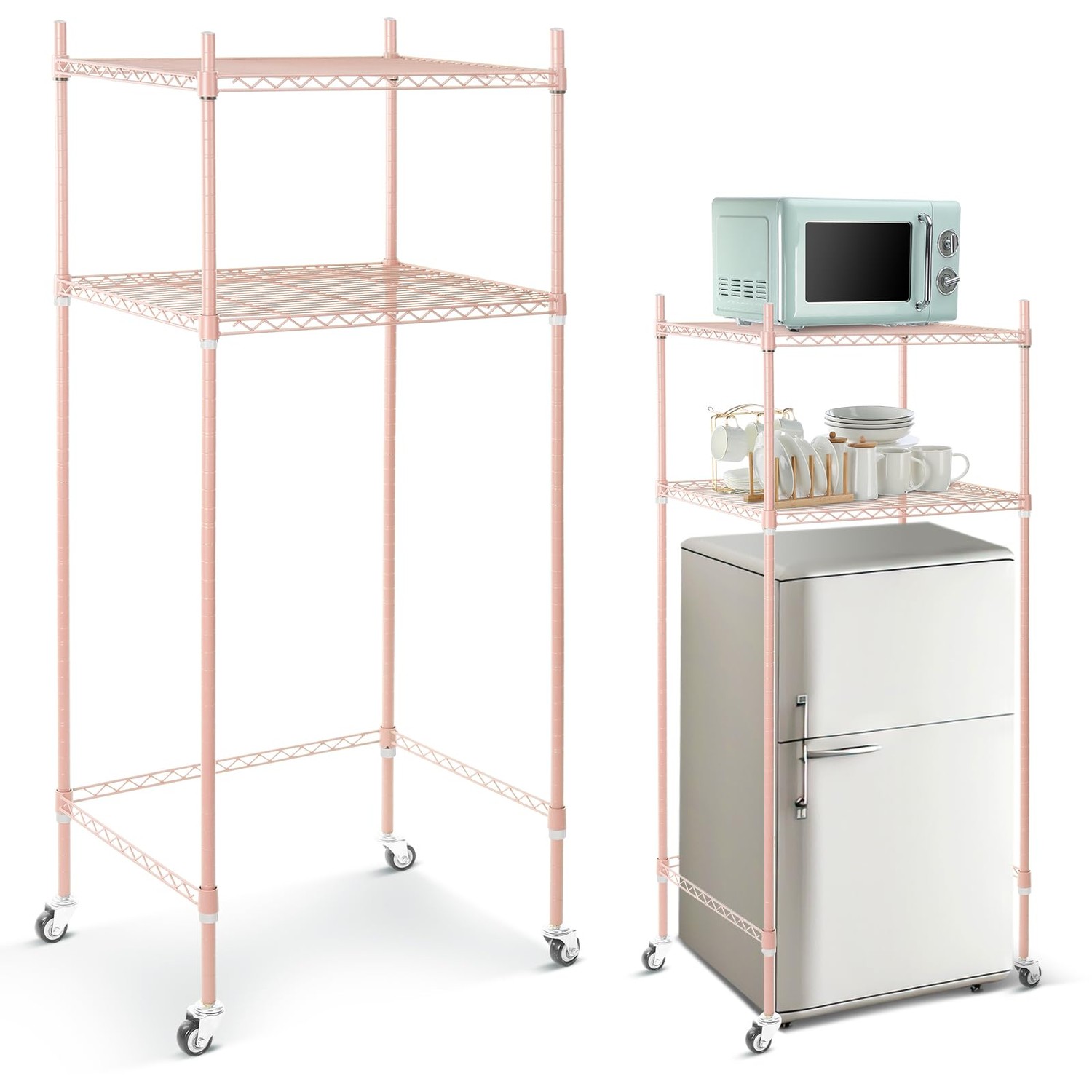 Tandefio 2 Tier Mini Fridge Stand with Storage for Dorm Microwave Stand ...