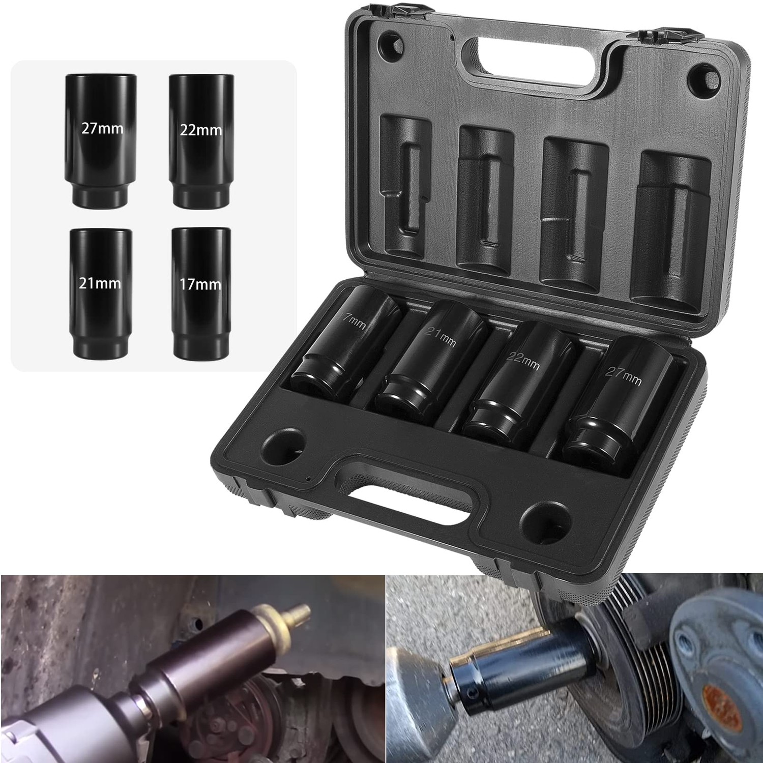 4 Pack Crank Bolt Socket Set, Harmonic Balancer Socket Set 17MM 21MM ...