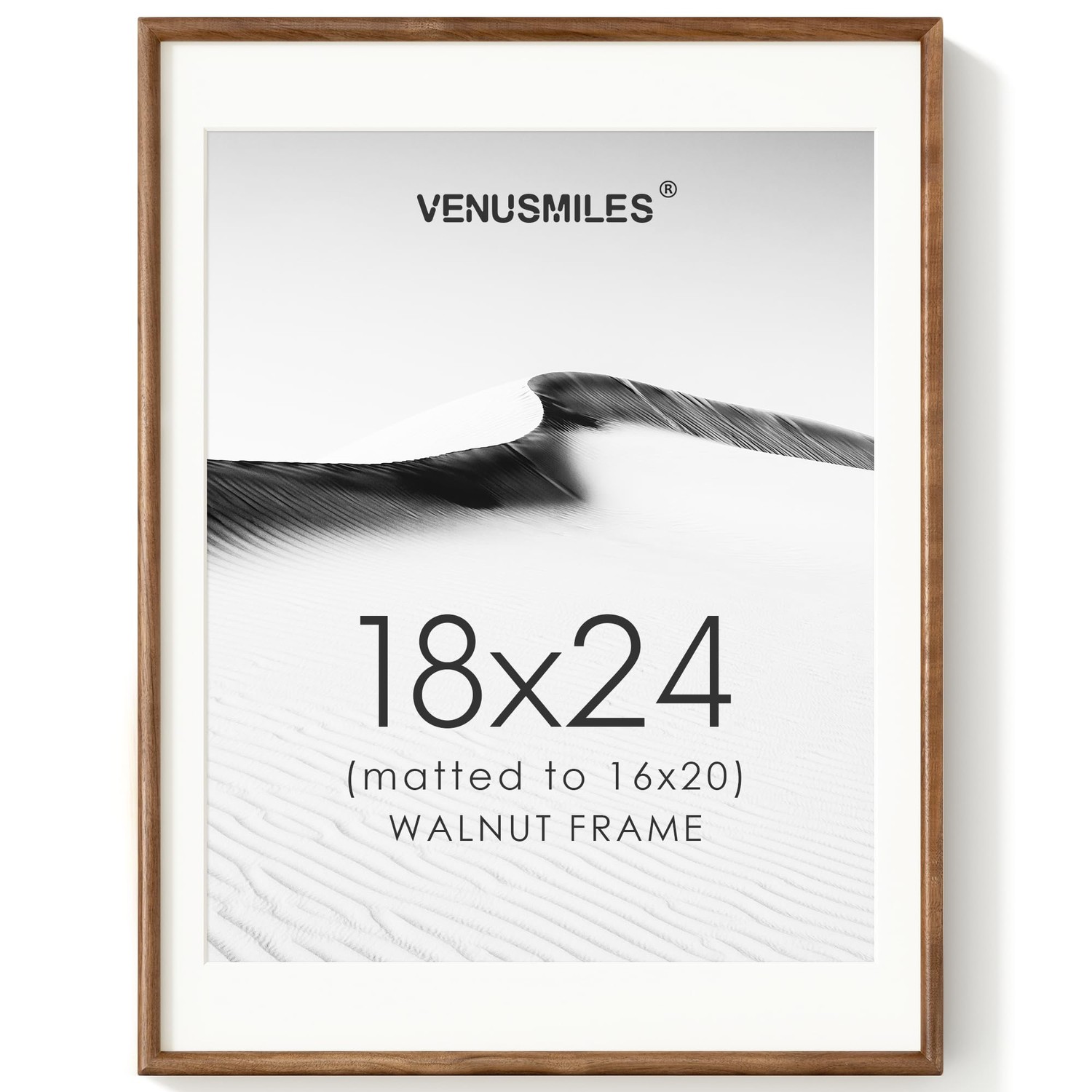 18x24 Poster Frame with 16x20 Mat, USA-Sourced Natural Walnut Wood ...