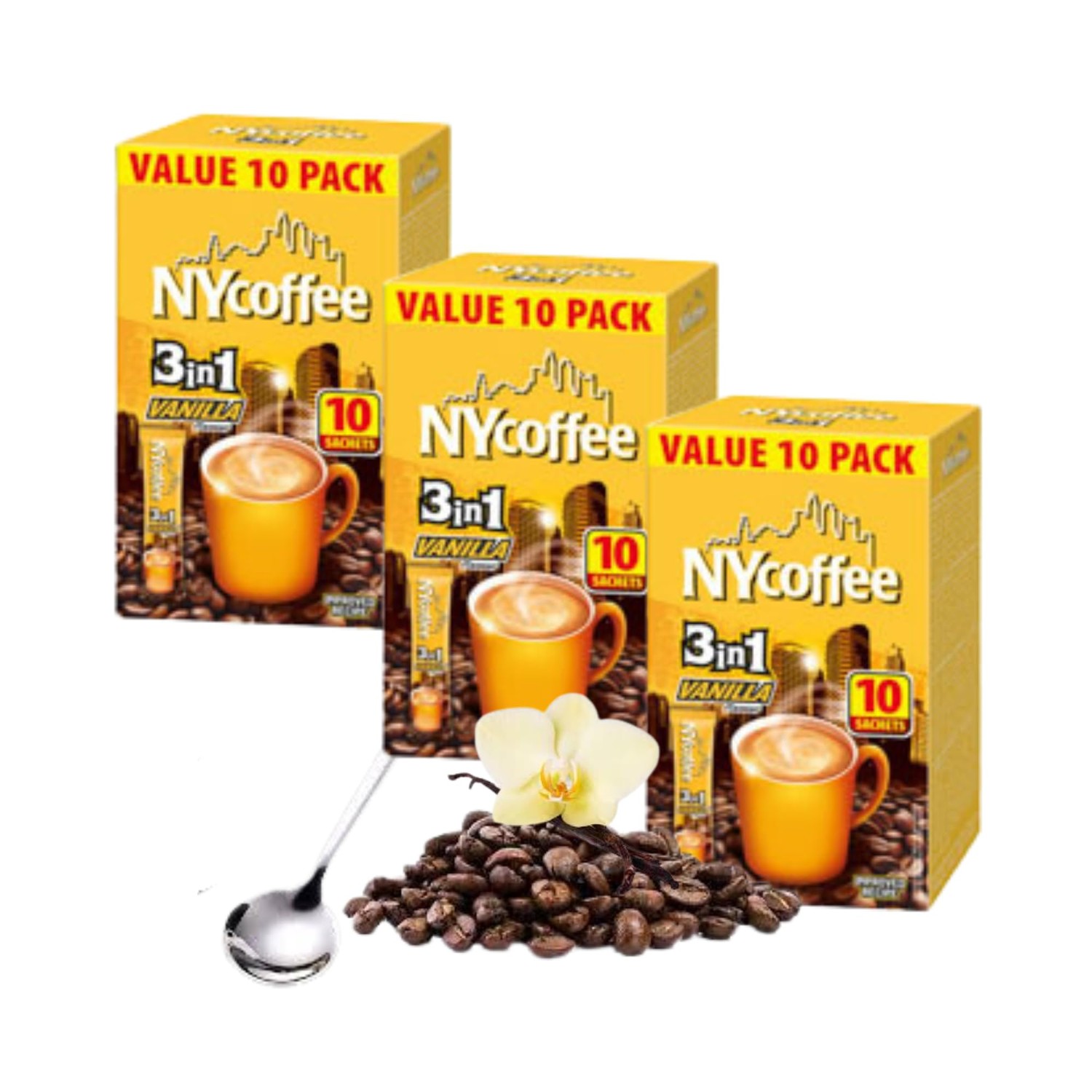 NY 3-in-1 Instant Coffee Vanilla Flavoured Sachets of 30 Packets x 14g ...