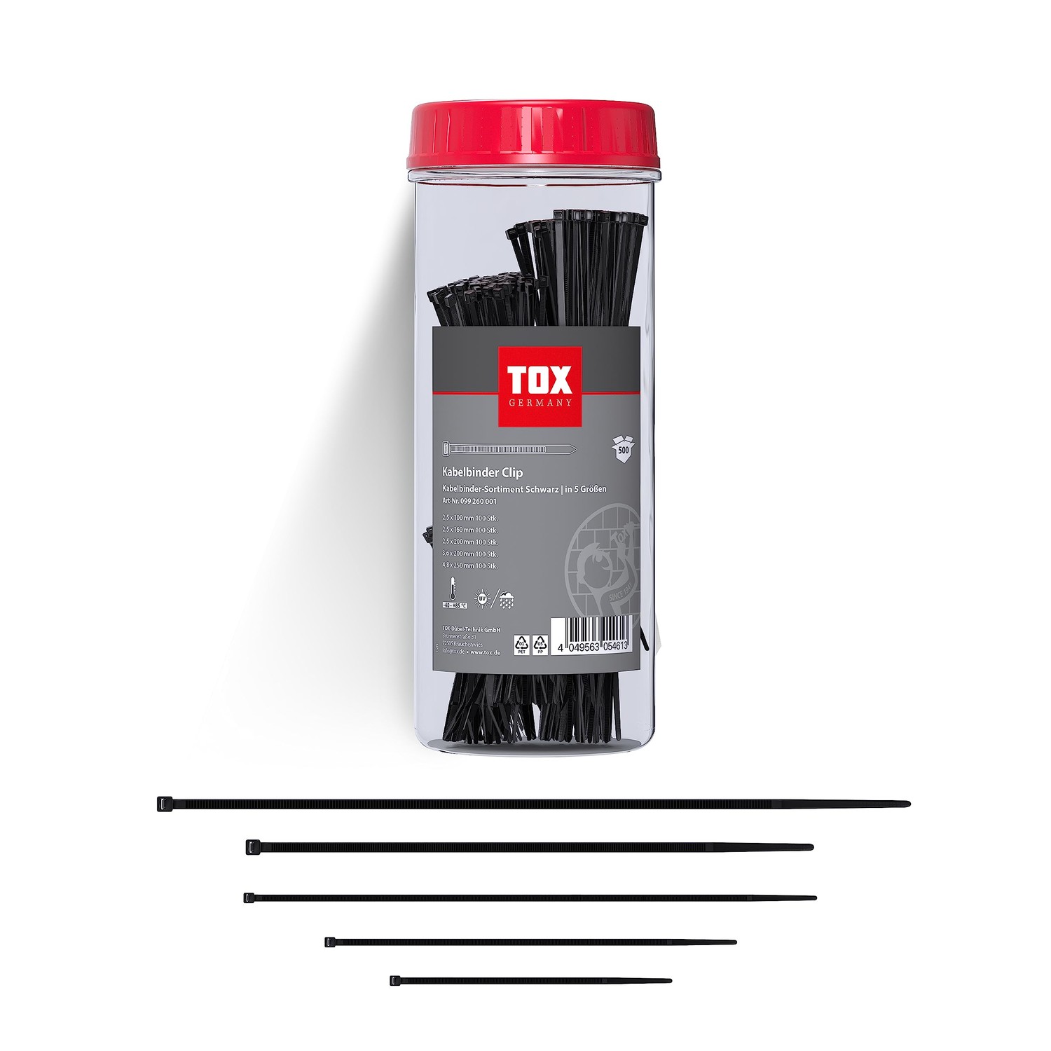 TOX Cable Tie Set Clip, 500 Pieces, Black, UV-Resistant, Universal Use ...