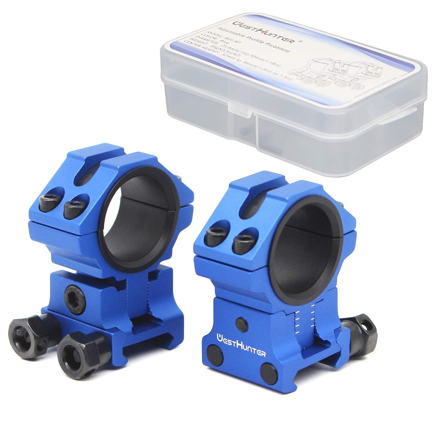 WestHunter Optics Adjustable Height Picatinny Scope Rings, 1 Inch/30mm ...