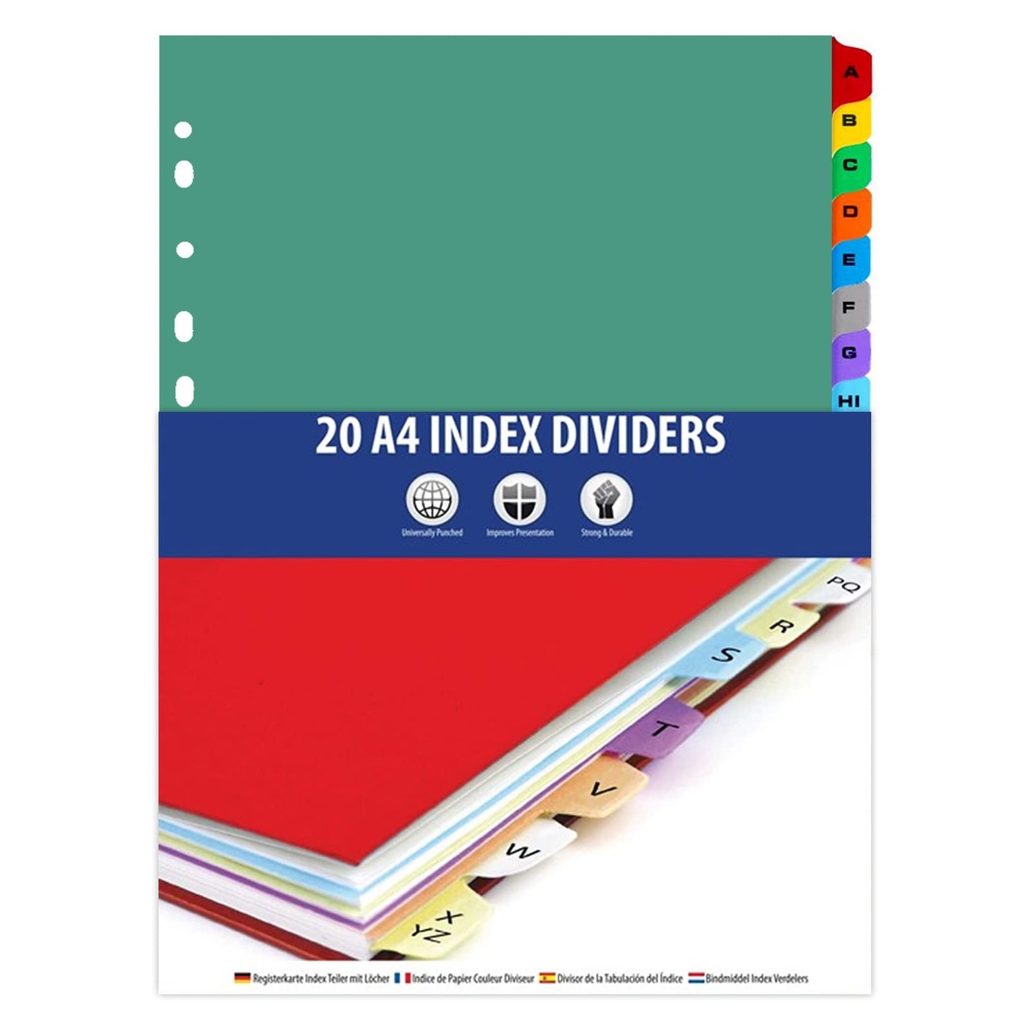 A4 Office Index Dividers Coloured 20 A-Z Theme Dividers Folder ...