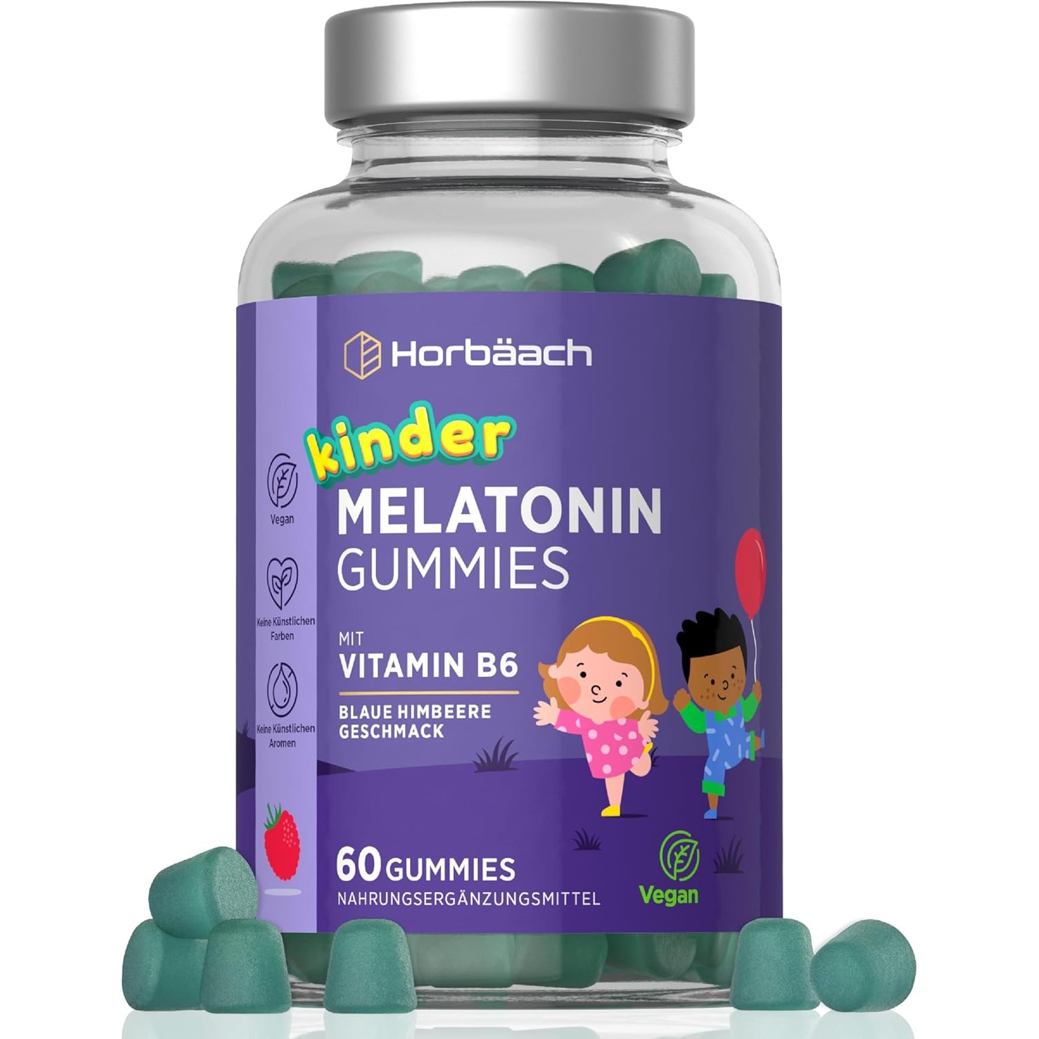 Horbaach Melatonin Gummies Children, 60 Gummy Bears for Kids, 0.5 mg ...
