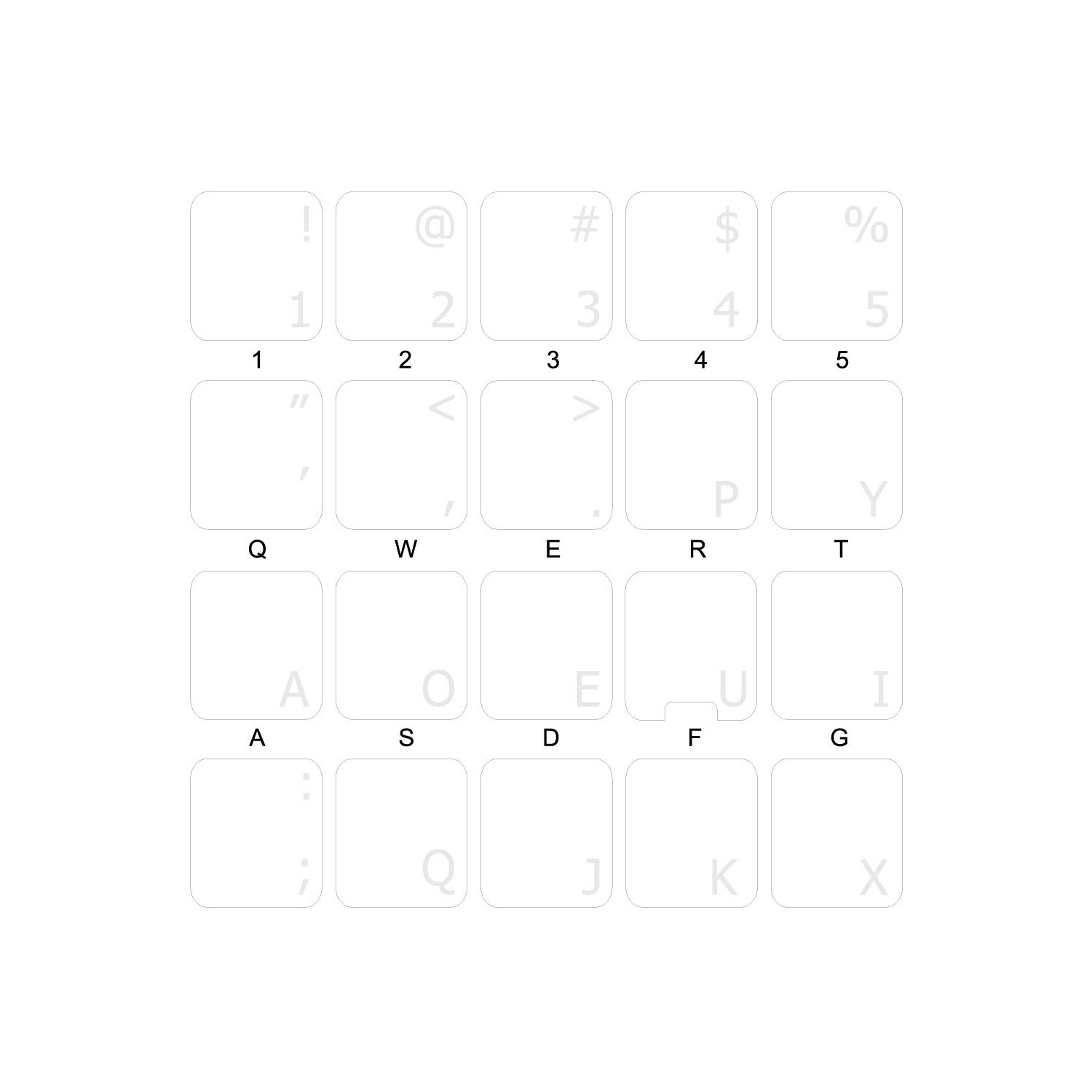 Dvorak Simplified Keyboard Stickers with White Lettering ON Transparent ...